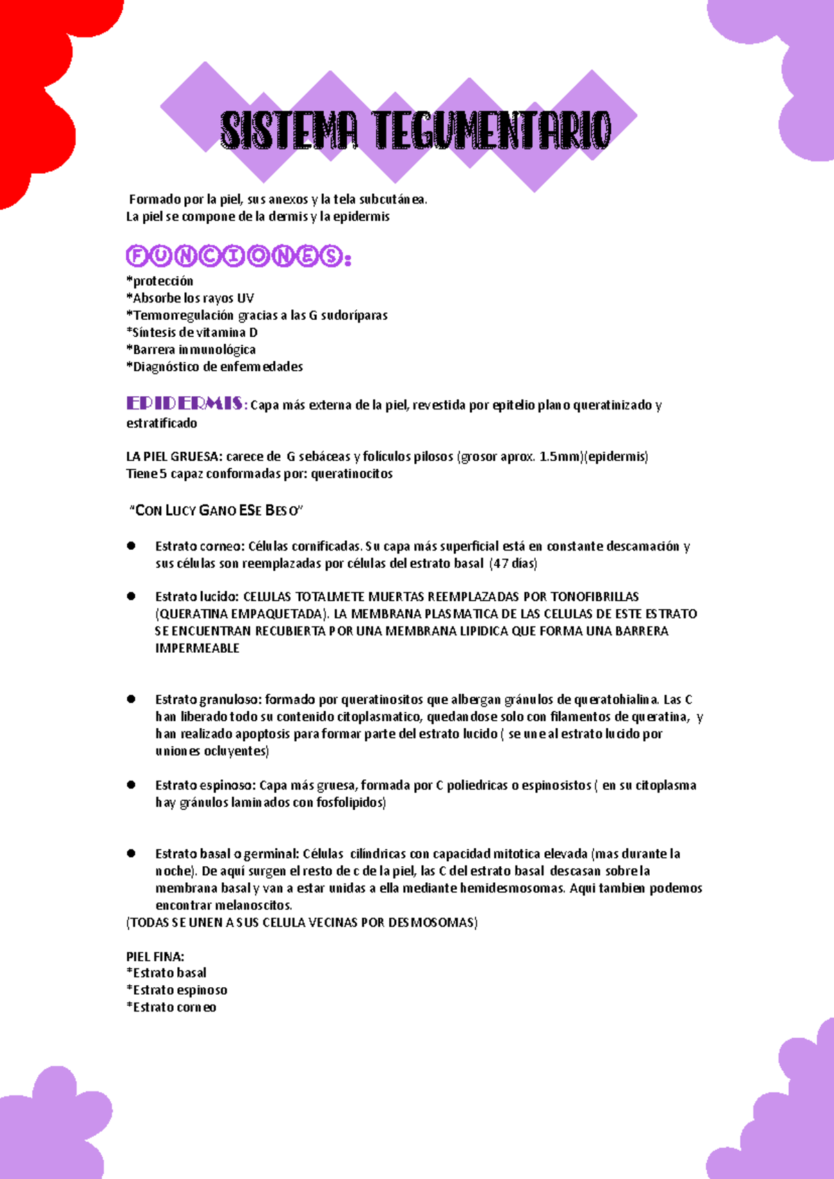 Sistema Tegumentario - Formado por la piel, sus anexos y la tela ...