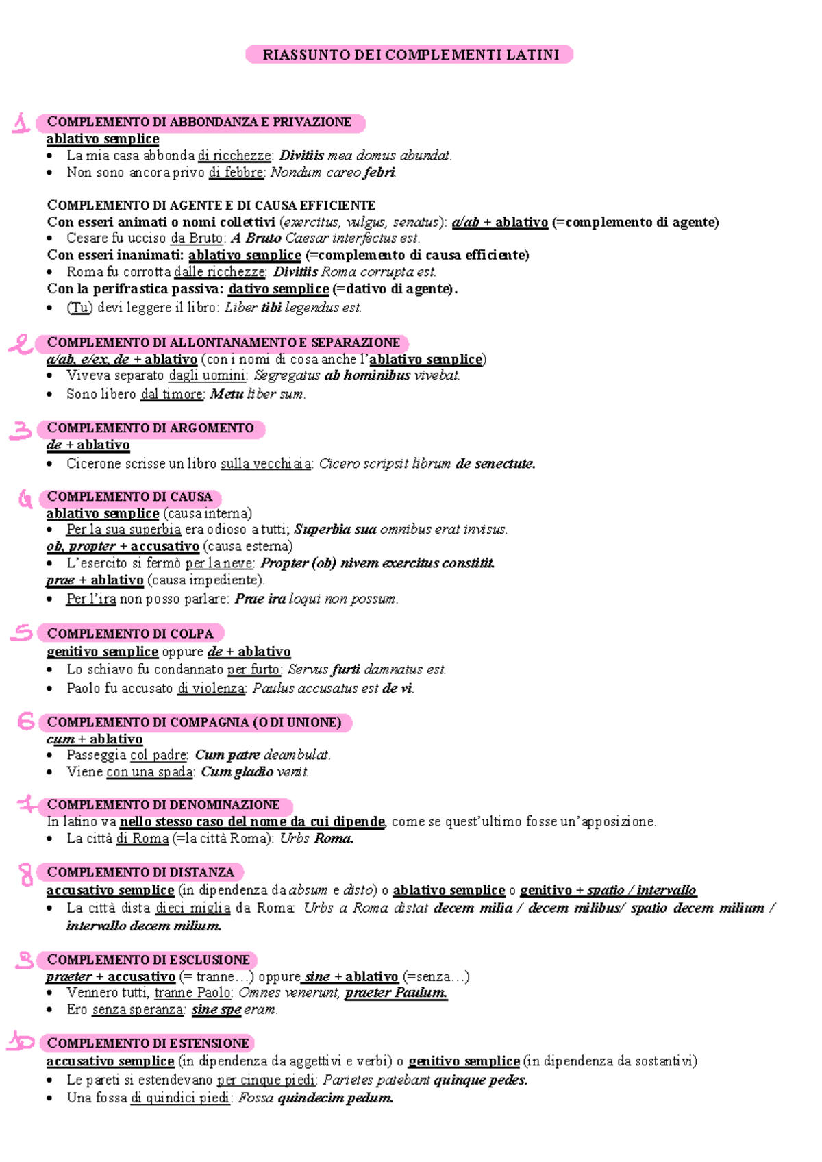 Riassunto dei complementi latini - RIASSUNTO DEI COMPLEMENTI LATINI ...