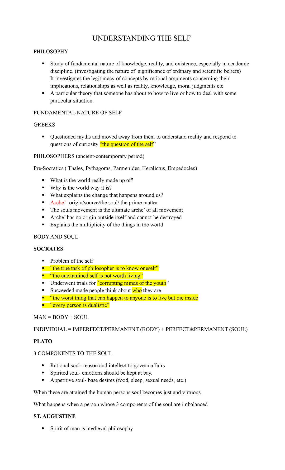 Understanding THE SELF - UNDERSTANDING THE SELF PHILOSOPHY Study of ...