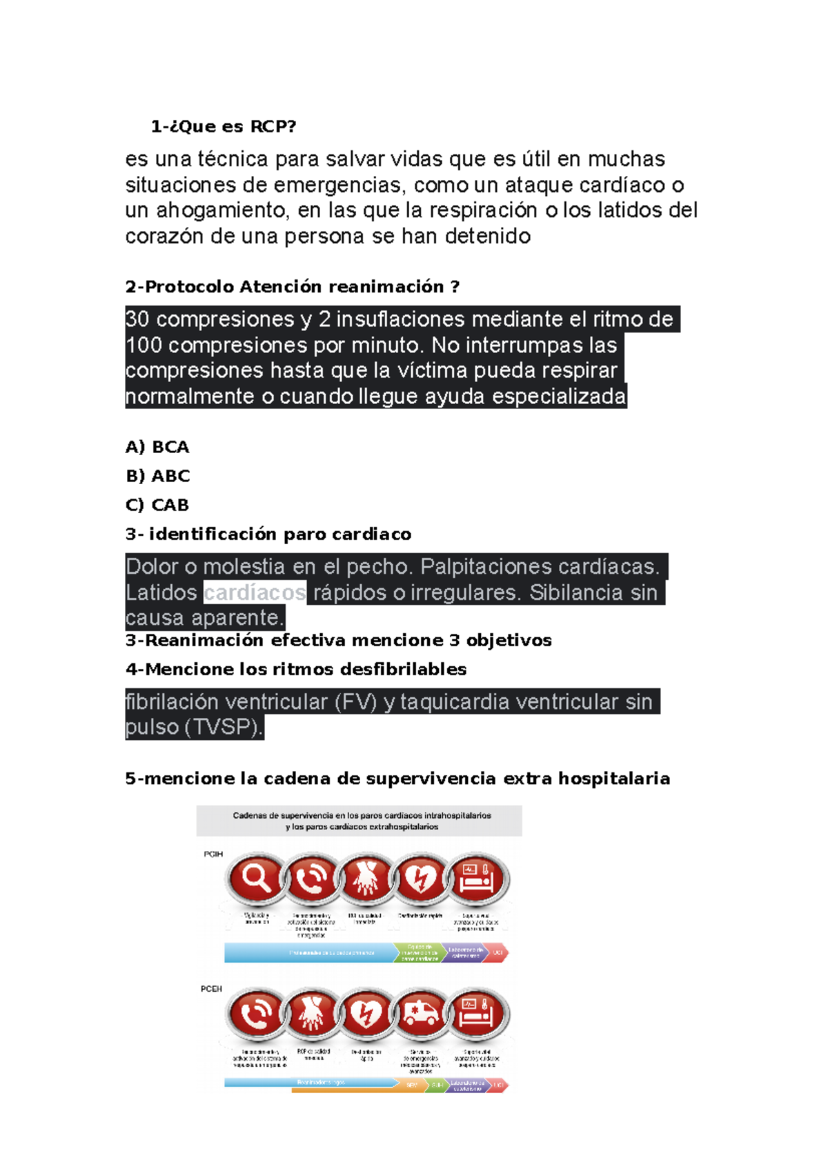 Cuestionario RCP - tarea - 1-¿Que es RCP? es una técnica para salvar ...