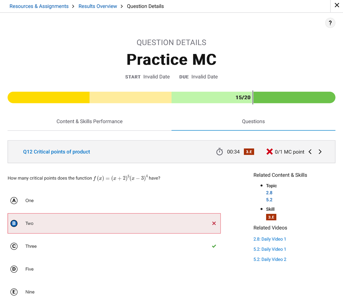 AP Calculus AB Practice MC Report Details 6 - Resources & Assignments ...