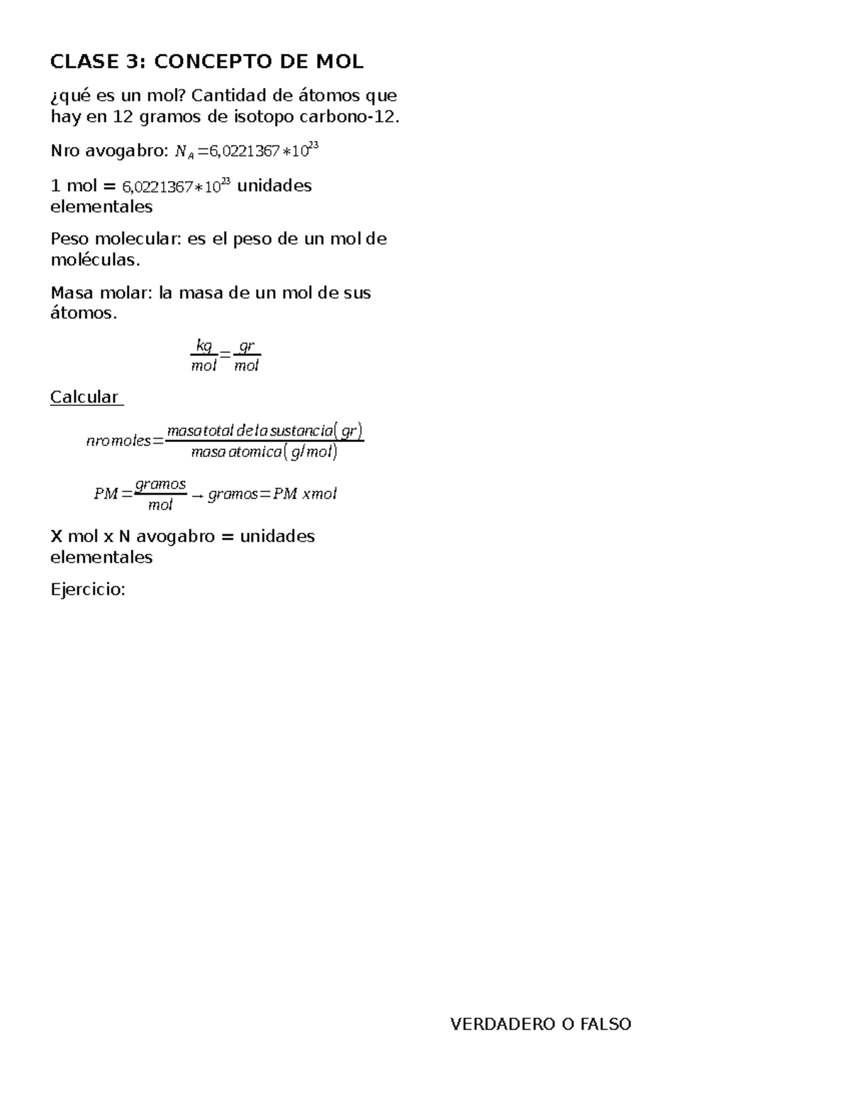 Clase 3 QUIM Analitica - quimica analitica e instrumental - CLASE 3: CONCEPTO DE MOL ¿qué es un ...