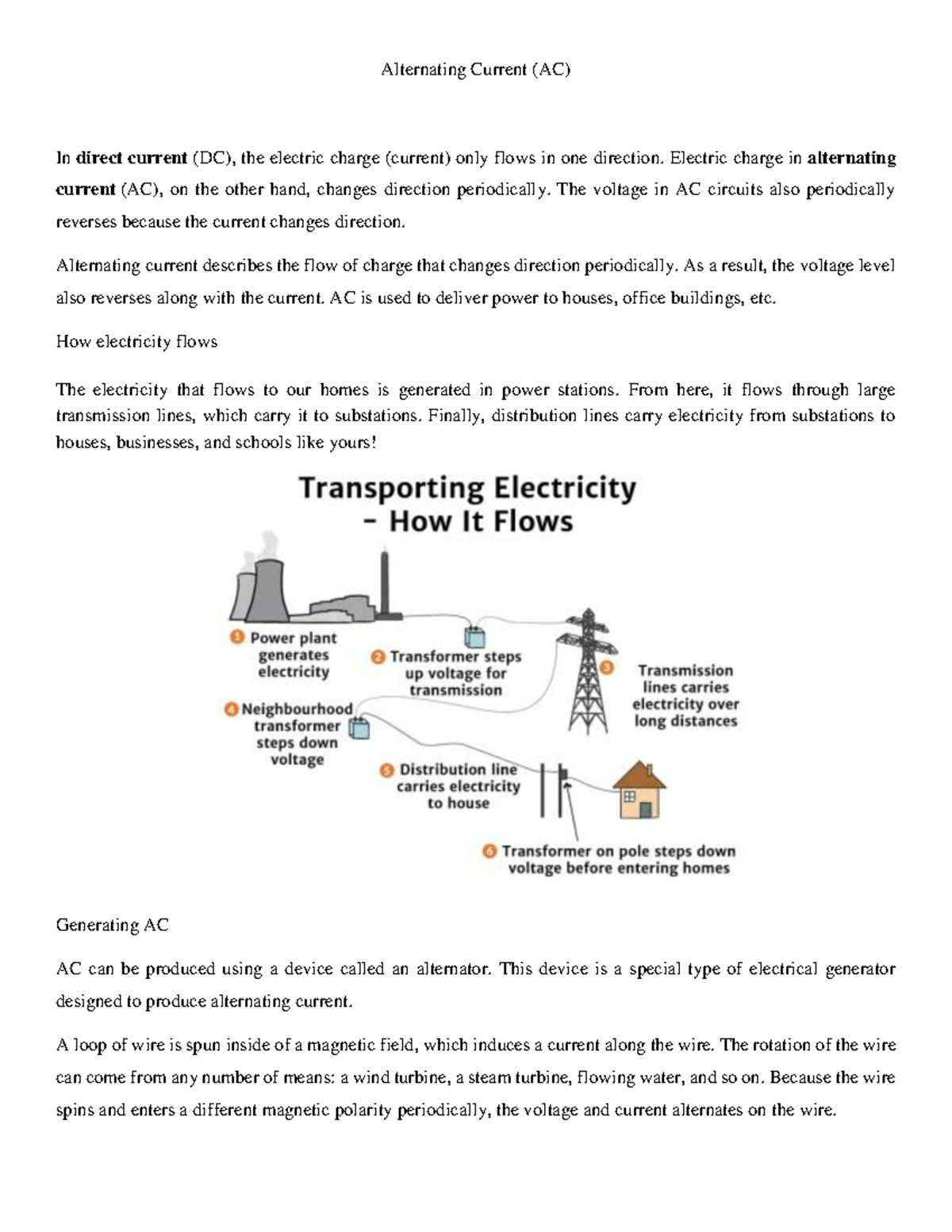 AC Circuit - Alternating Current (AC) In direct current (DC), the ...