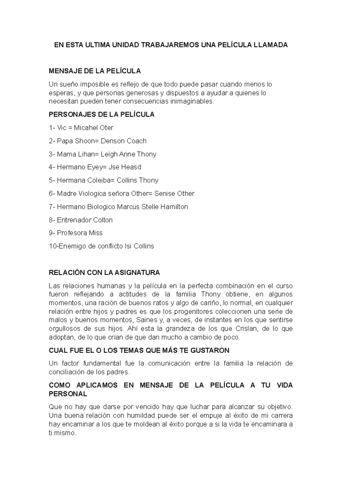 Tarea 7.1 preguntas sobre la película - EN ESTA ULTIMA UNIDAD ...