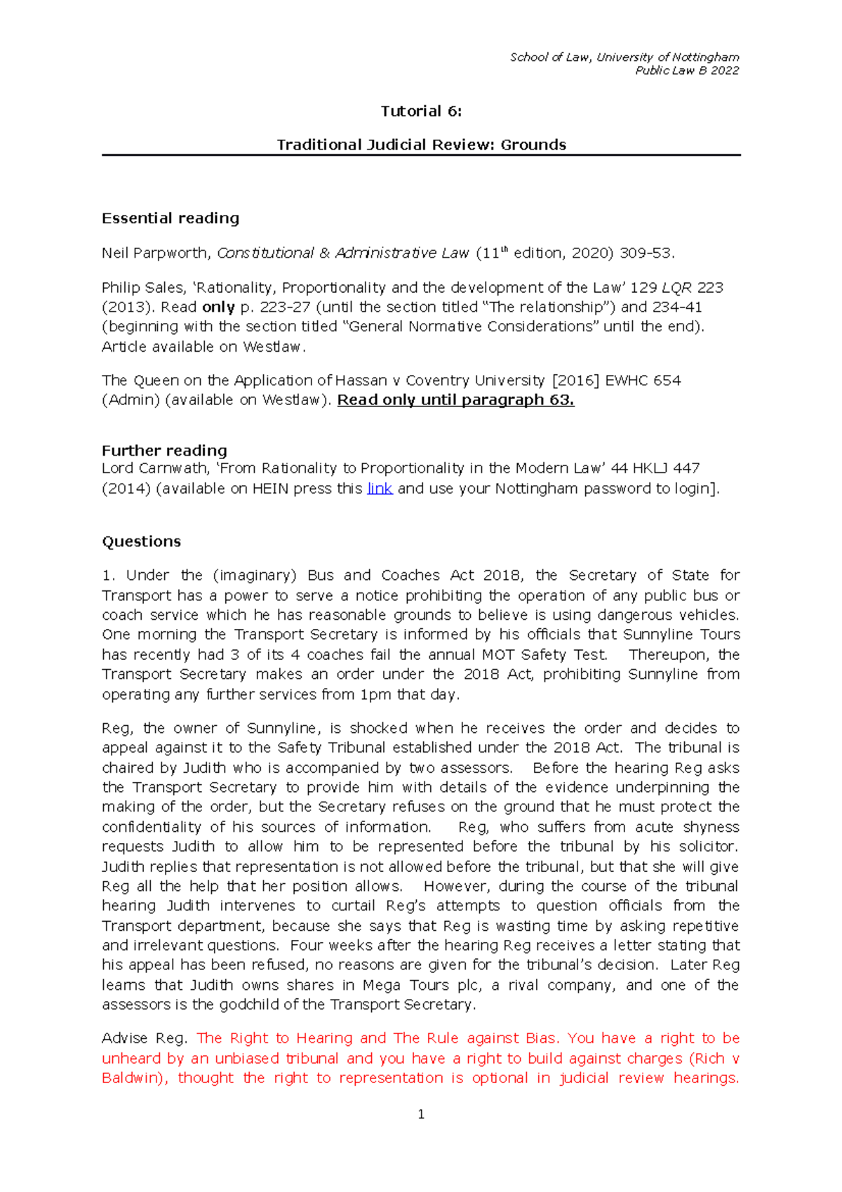 Public Law B 2022 Tutorial 6 - School of Law, University of Nottingham Public Law B 2022 ...