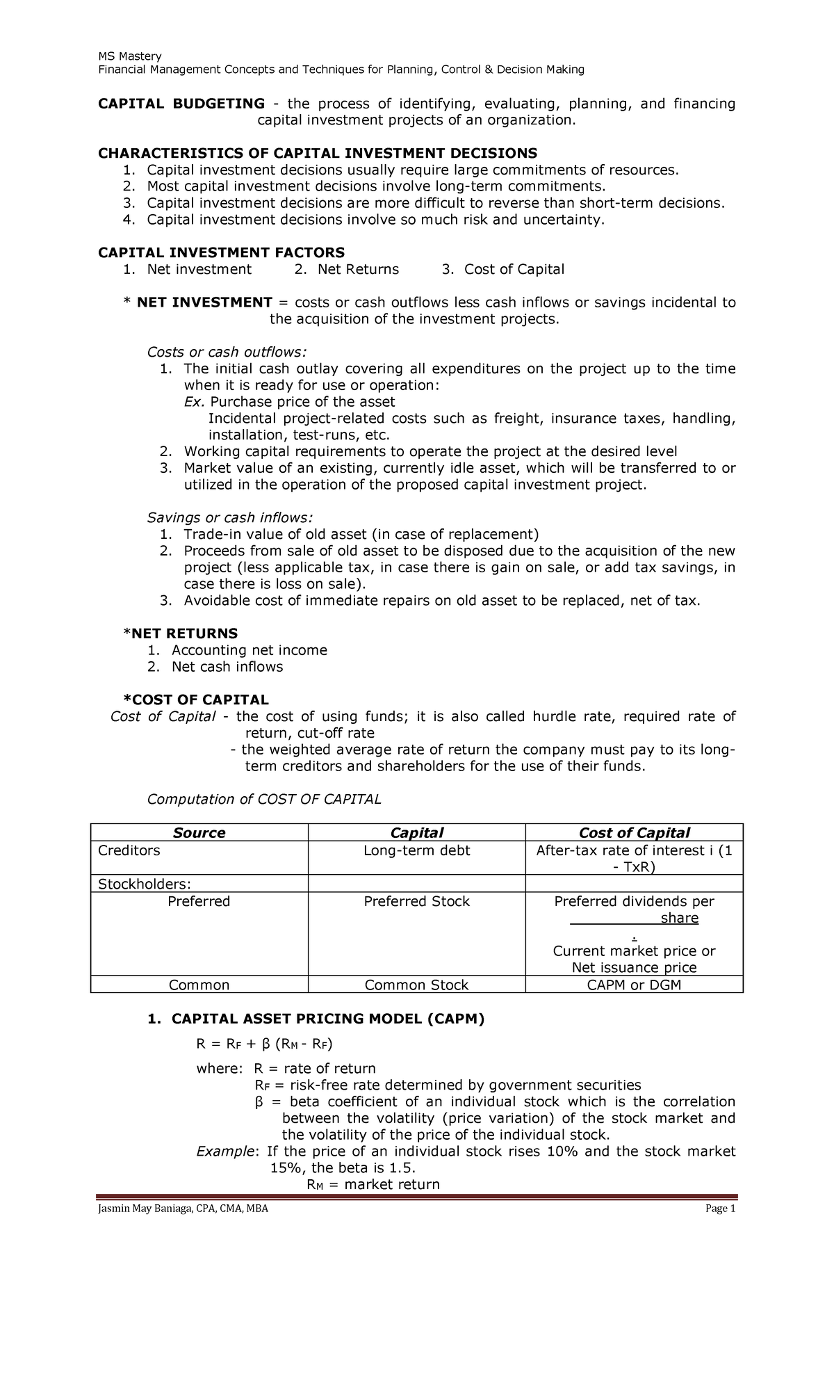 Capital Budgeting - Financial Management Concepts and Techniques for ...