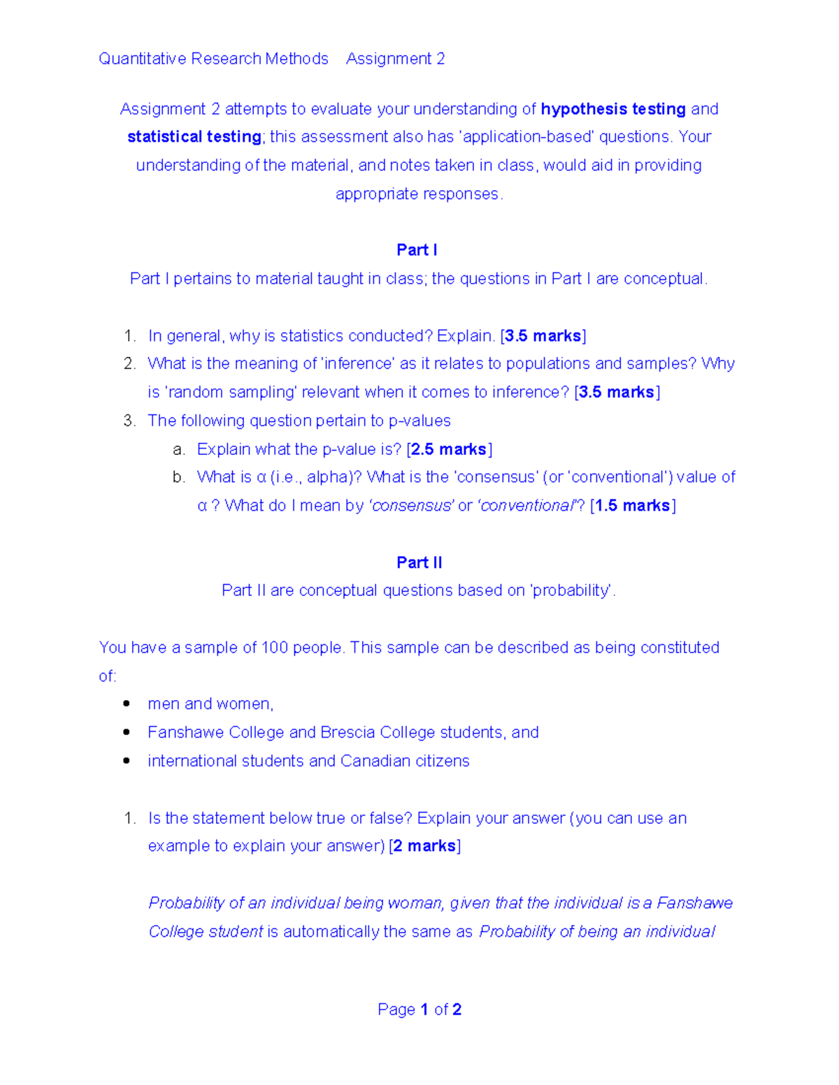 Assignment 2 Your Understanding Of The Material And Notes Taken In