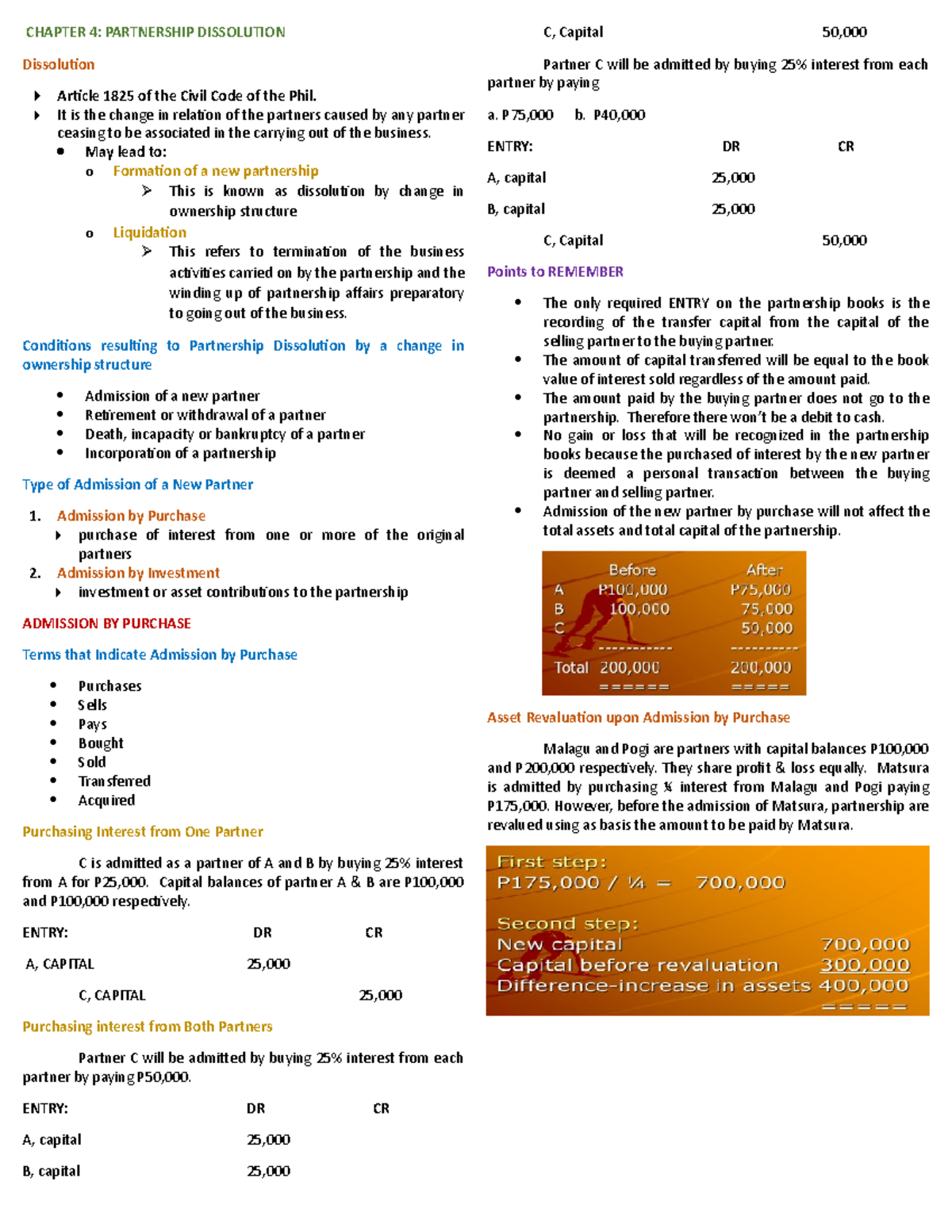 accounting Parcoac-QUIZ Dissolution - CHAPTER 4: PARTNERSHIP DISSOLUTION Dissolution Article ...
