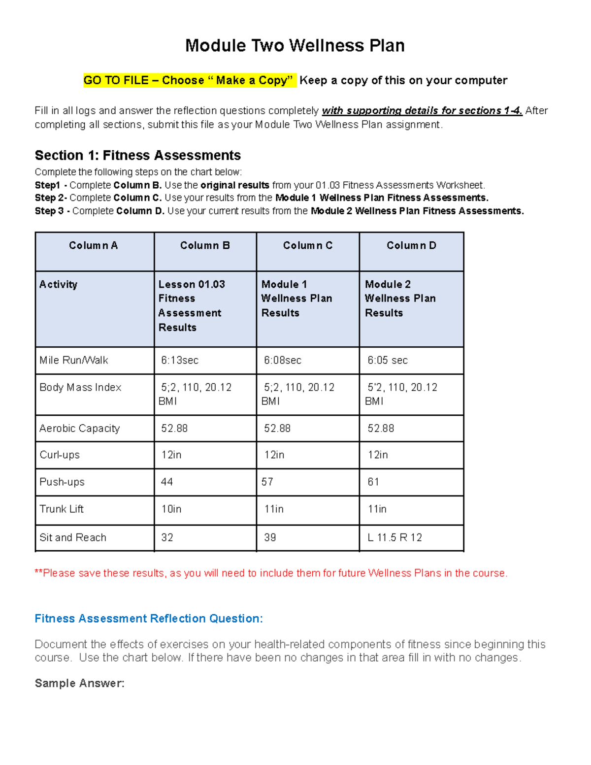 Copy of 2.08 Wellness Plan 9 2022 - Module Two Wellness Plan GO TO FILE ...