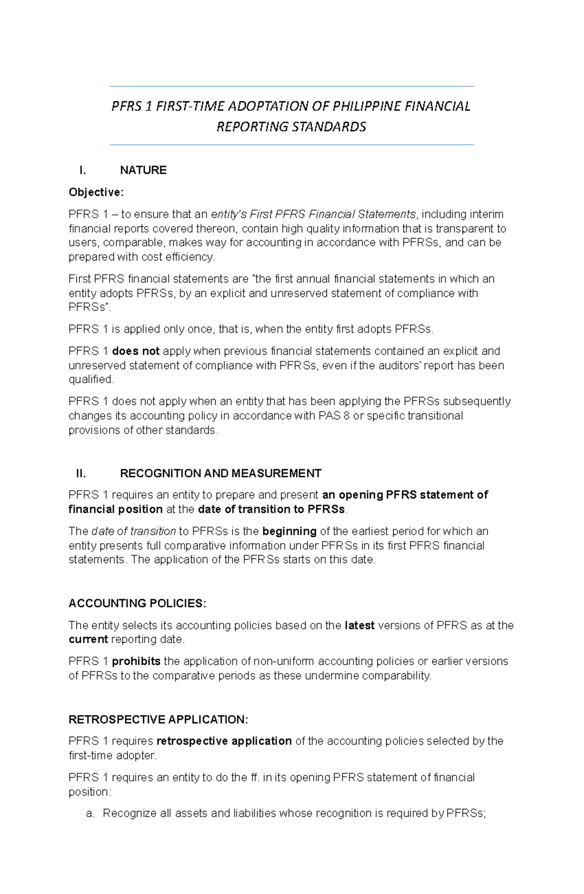 PFRS 1 First-TIME Adoptation OF Philippine Financial Reporting ...