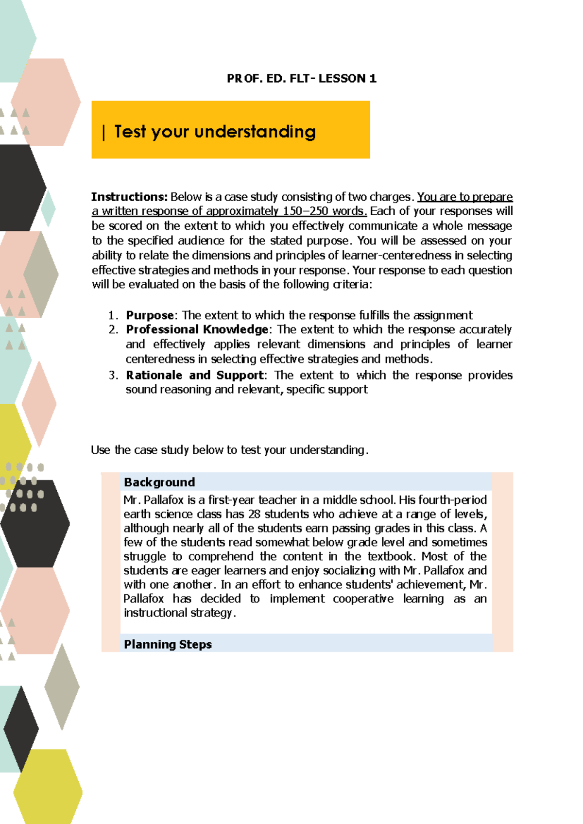 TEST YOUR Understanding FLT Lesson 1-converted - PROF. ED. FLT- LESSON ...