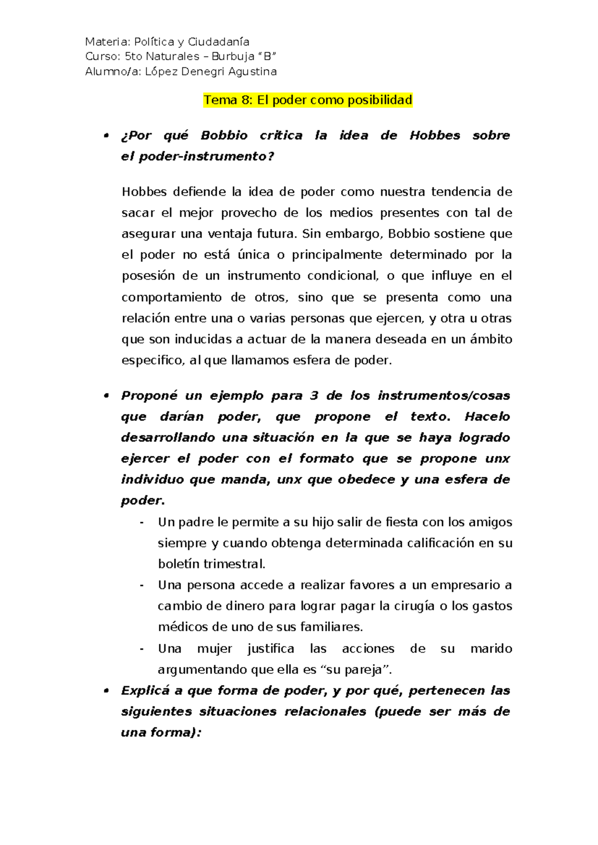 El poder como posibilidad - Sin embargo, Bobbio sostiene que el poder ...