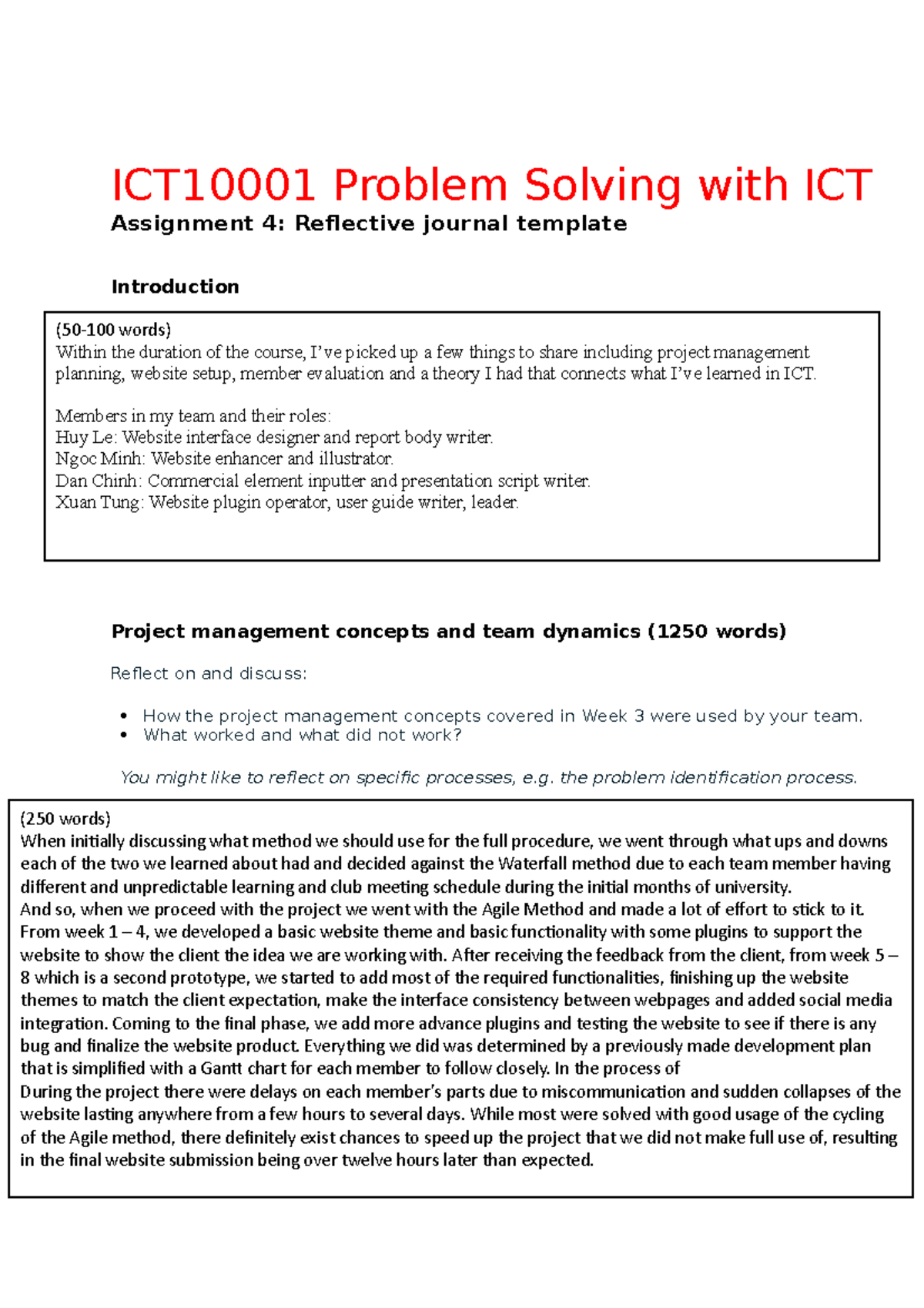 ICT10001 Reflective journal template - ICT10001 Problem Solving with ...