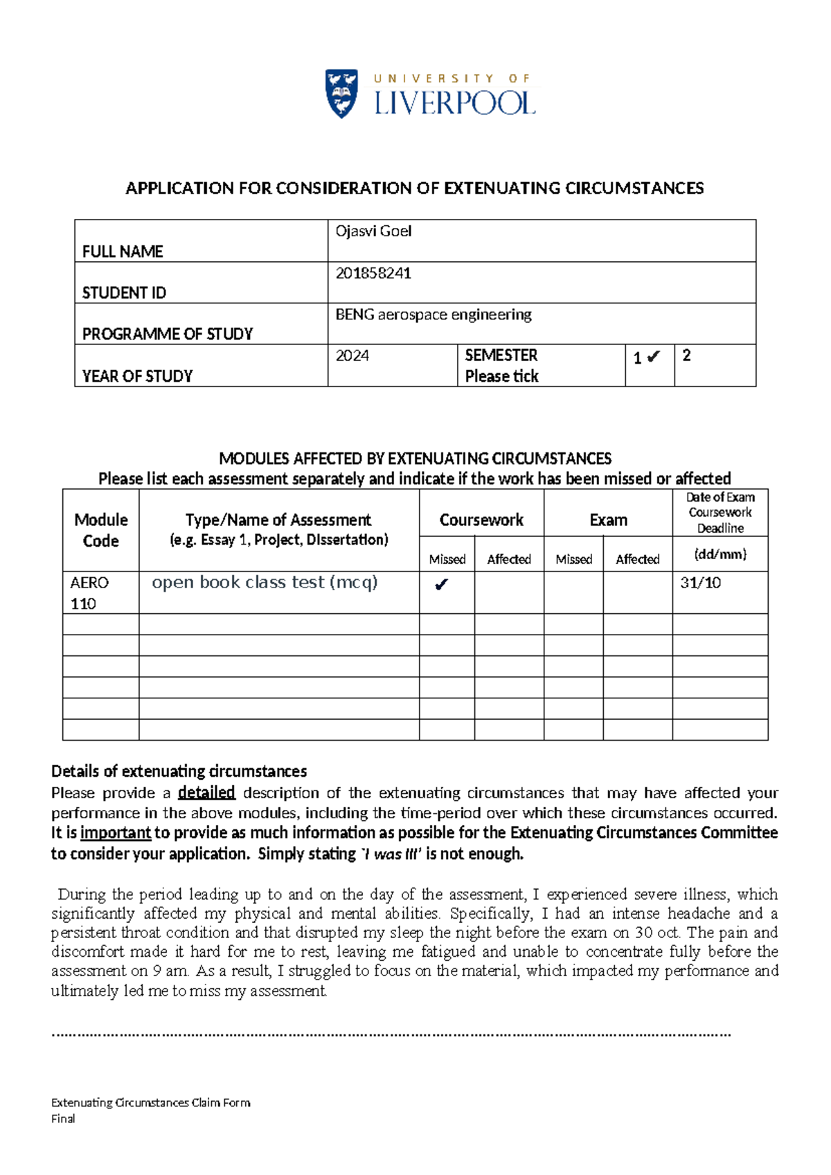 Extenuating-circumstances-form, sumbit - APPLICATION FOR CONSIDERATION ...