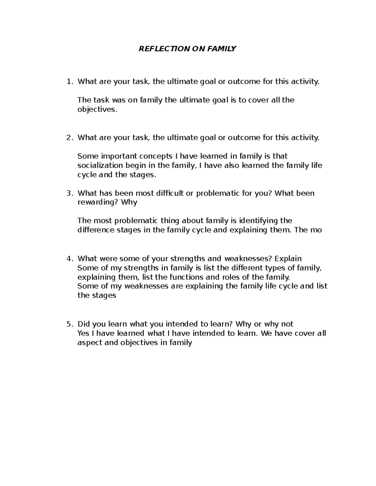 Reflection ON Family - this PowerPoint will give you a simple ...