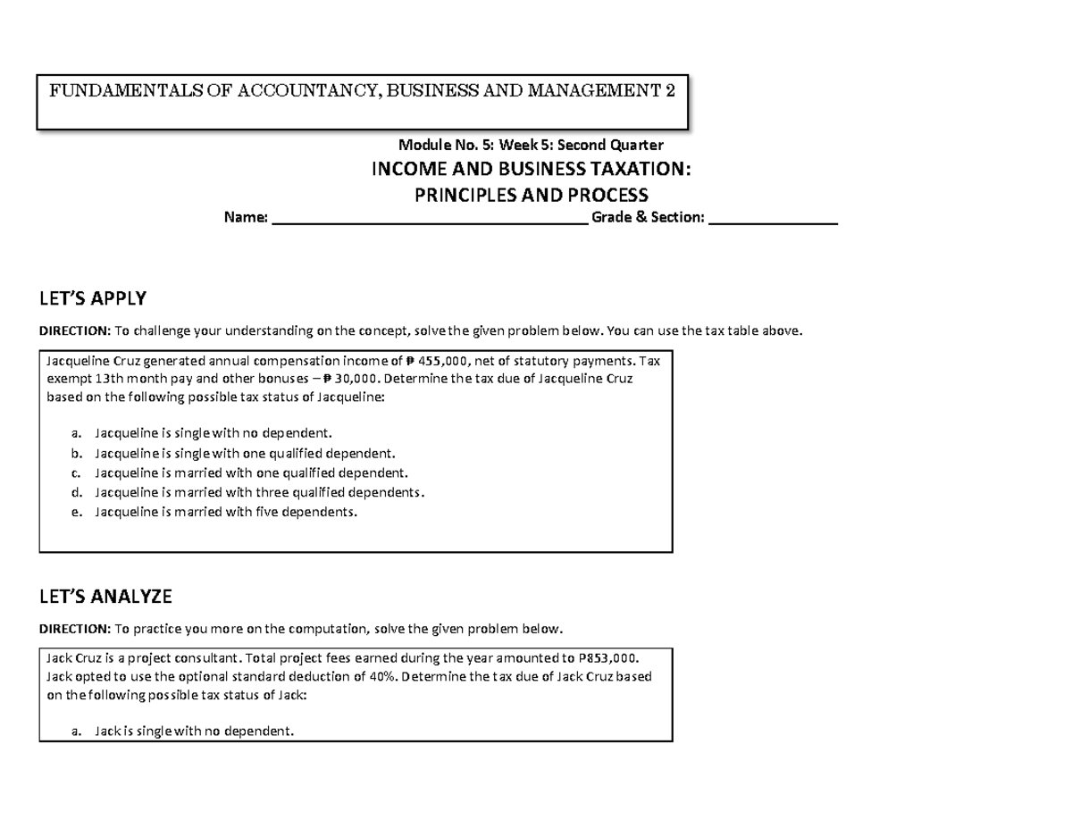 Yollen FABM2 Q2M5 Performance Task5 - Module No. 5: Week 5: Second ...