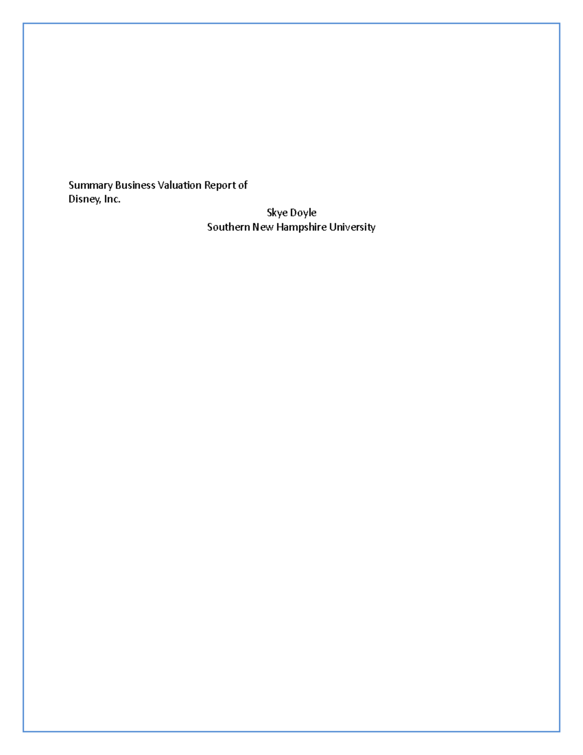 ACC 345 Business Valuation Report - Summary Business Valuation Report ...