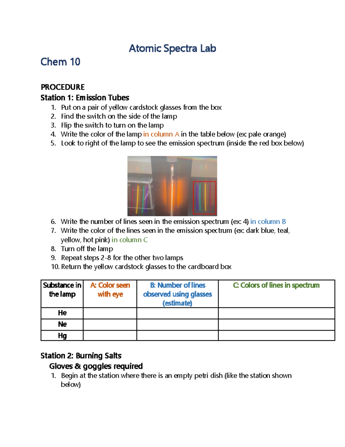 3- Updated Atomic Spectra - Atomic Spectra Lab Chem 10 PROCEDURE ...