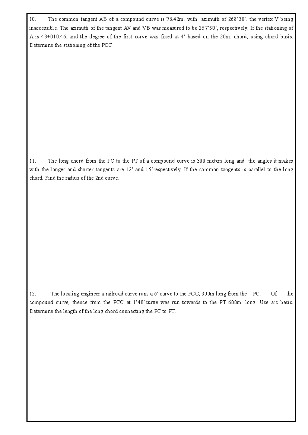 100 compound curve - The common tangent AB of a compound curve is 76 ...