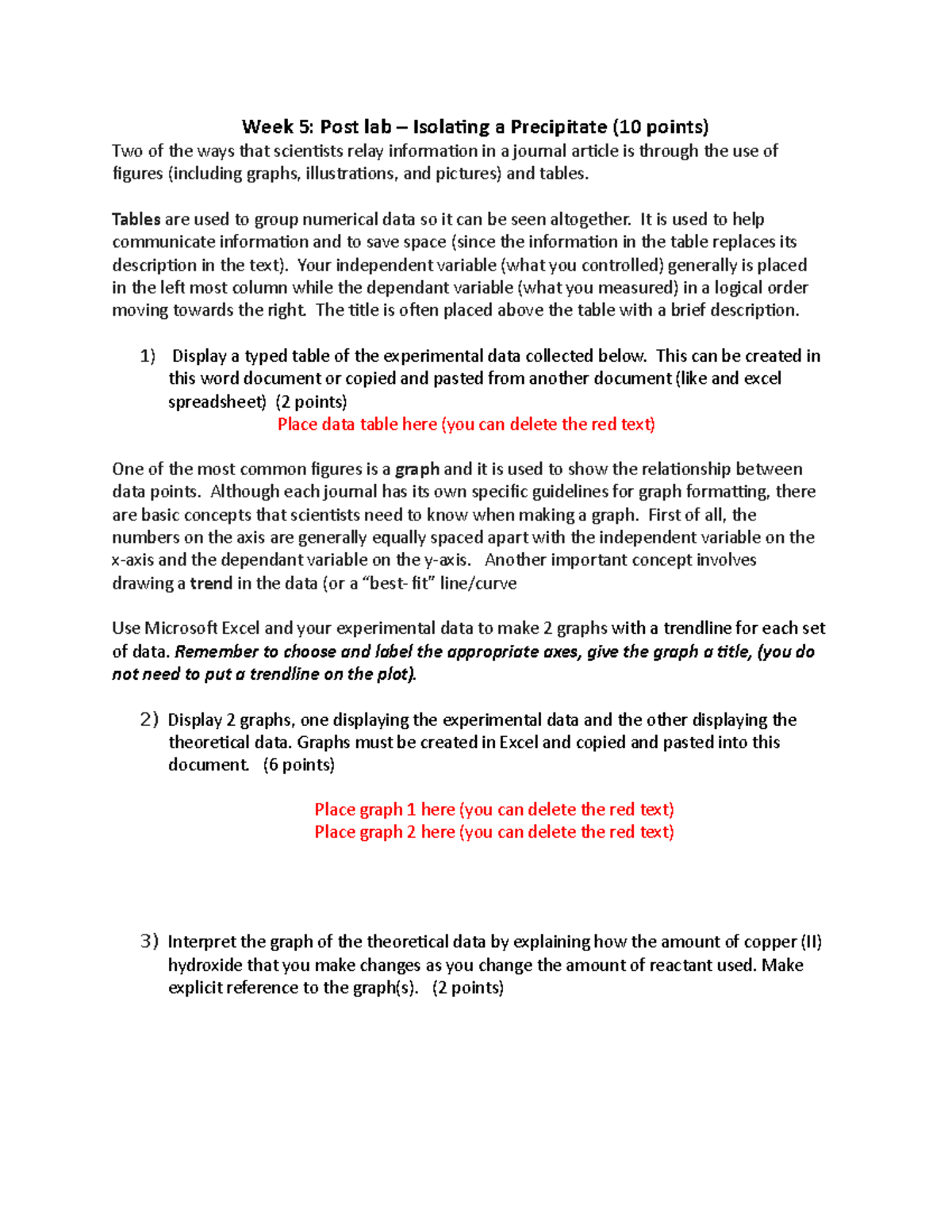 Week 5 postlab updated - essays - Week 5: Post lab – Isolating a Precipitate (10 points) Two of ...