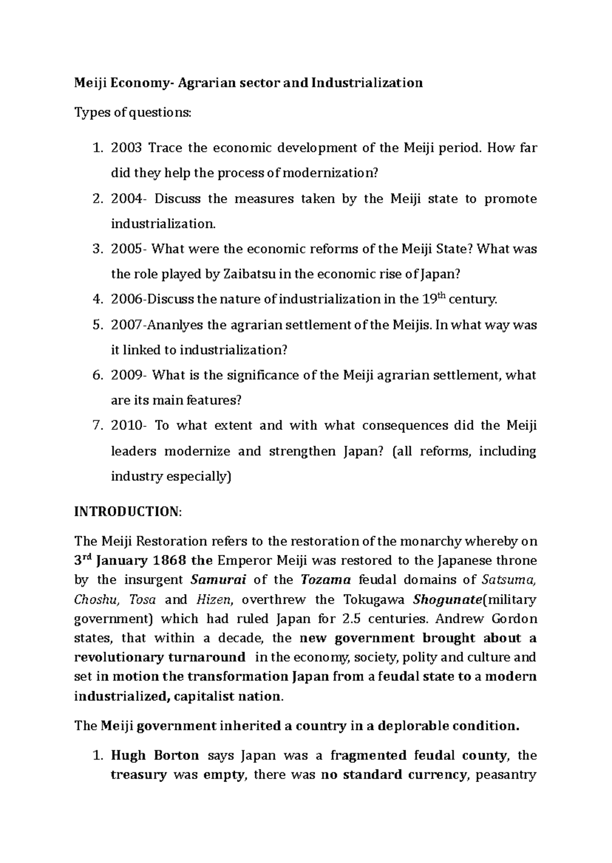 Meiji Economy - mice - Meiji Economy- Agrarian sector and ...
