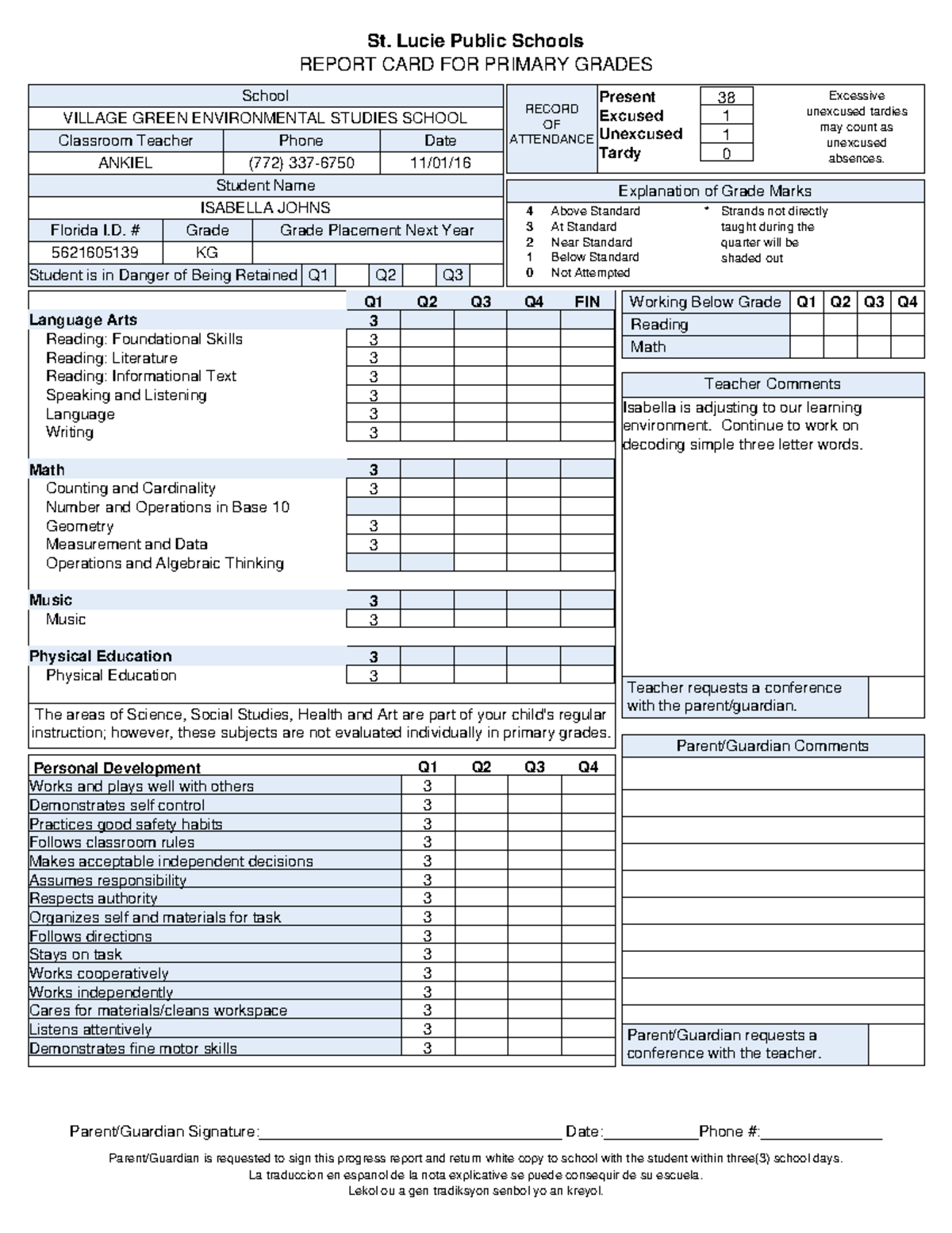 Standards Rpt Card 450903 2016 111 - St. Lucie Public Schools REPORT ...
