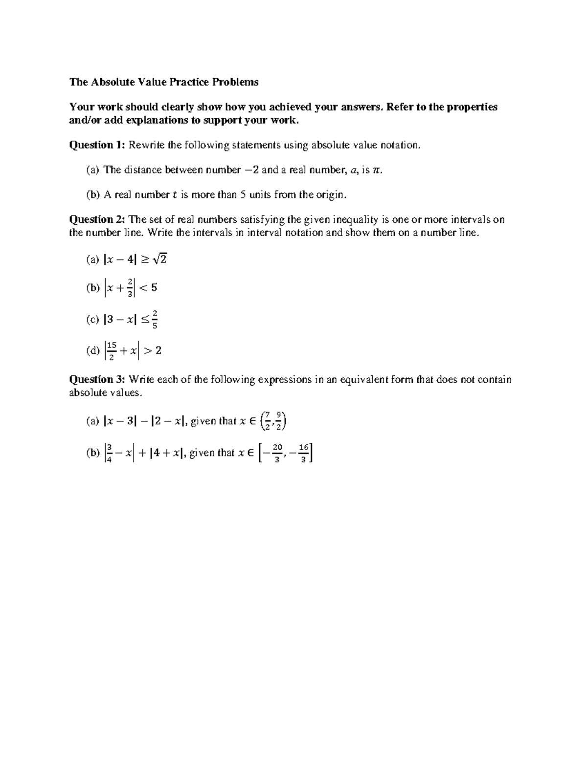 The Absolute Value Practice Problems Refer To The Properties And or