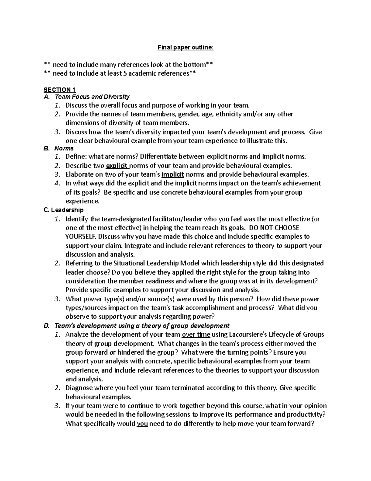 Final paper outline 330 - Final paper outline: ** need to include many ...
