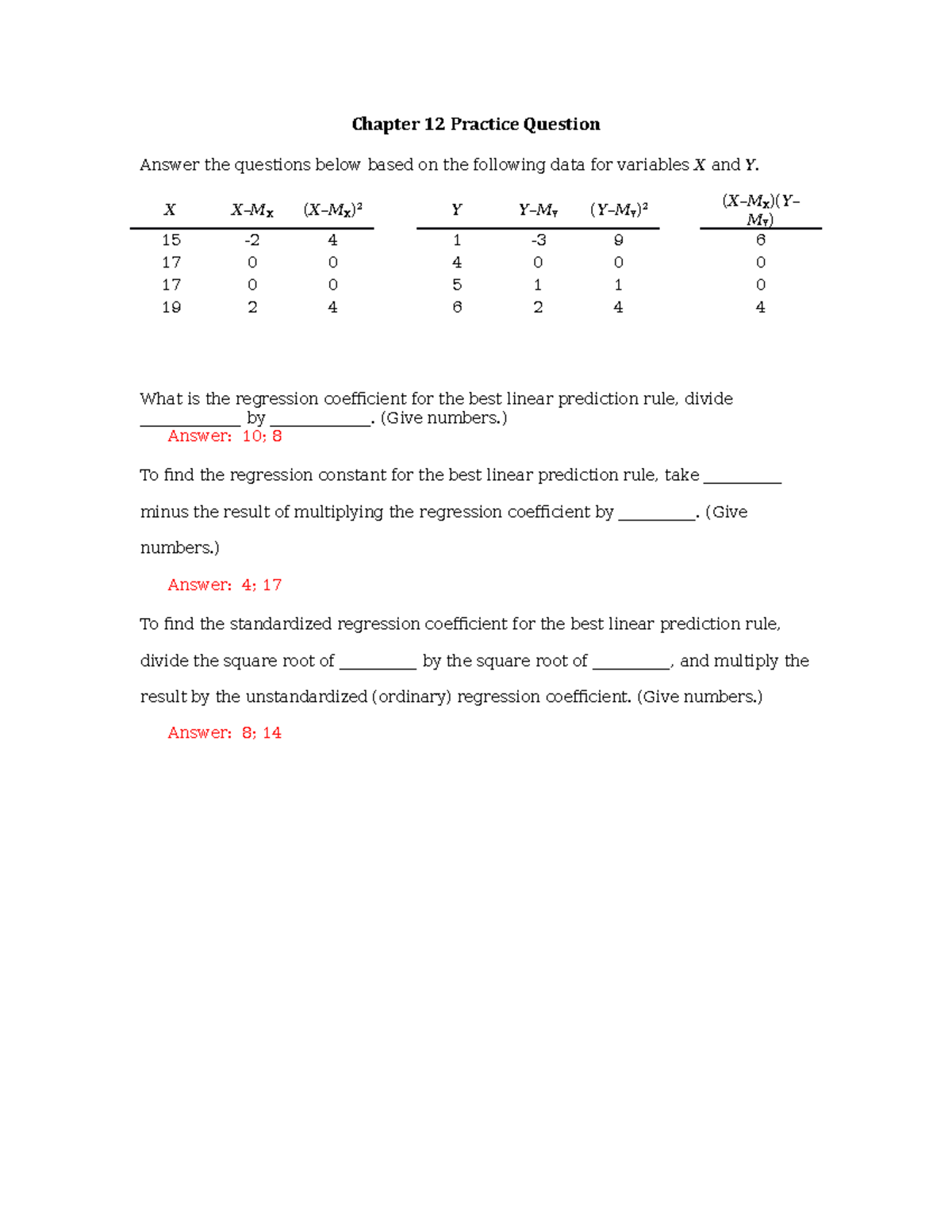 Chapter 12 Practice Question - Chapter 12 Practice Question Answer the ...