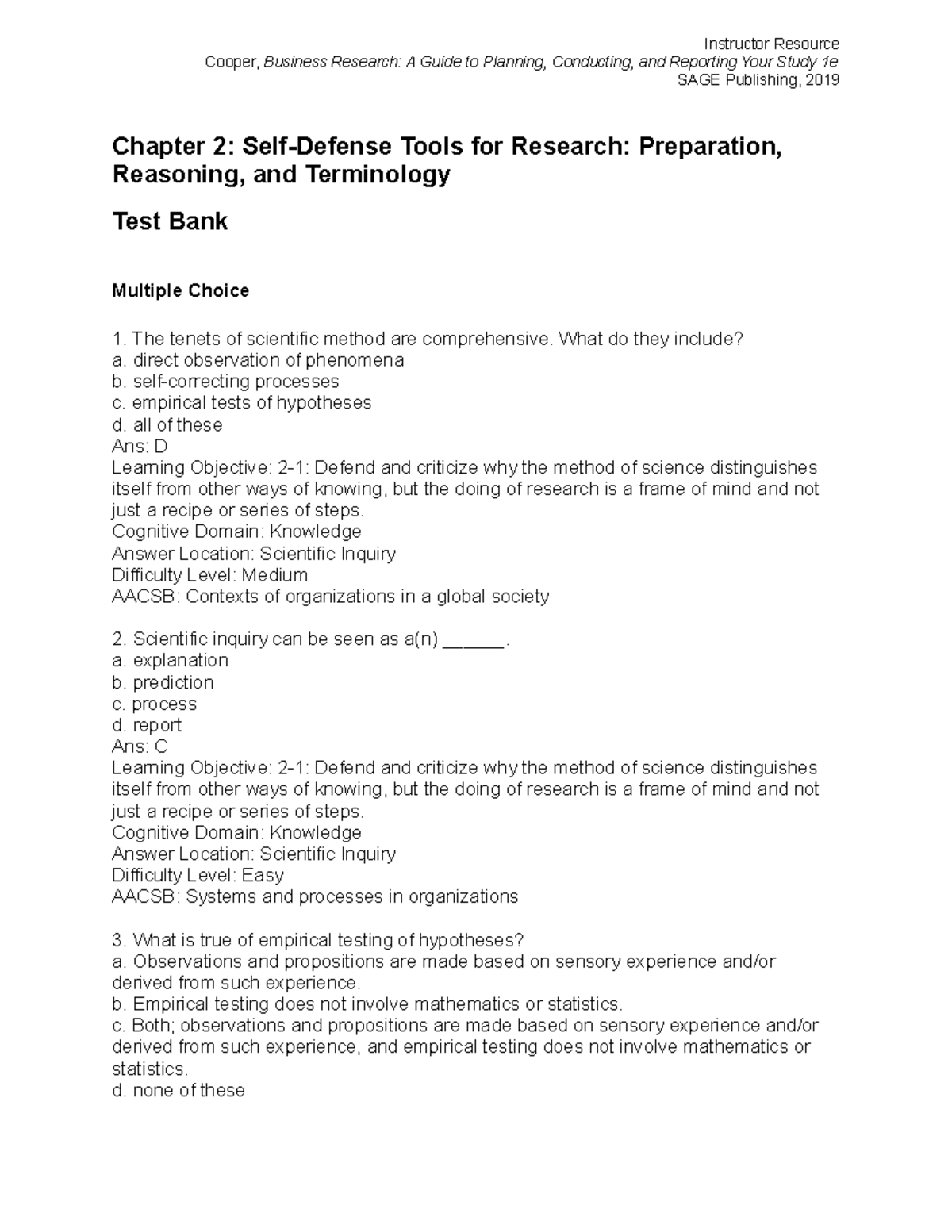 Cooper 1e TB02 - Notes - Cooper, Business Research: A Guide to Planning ...