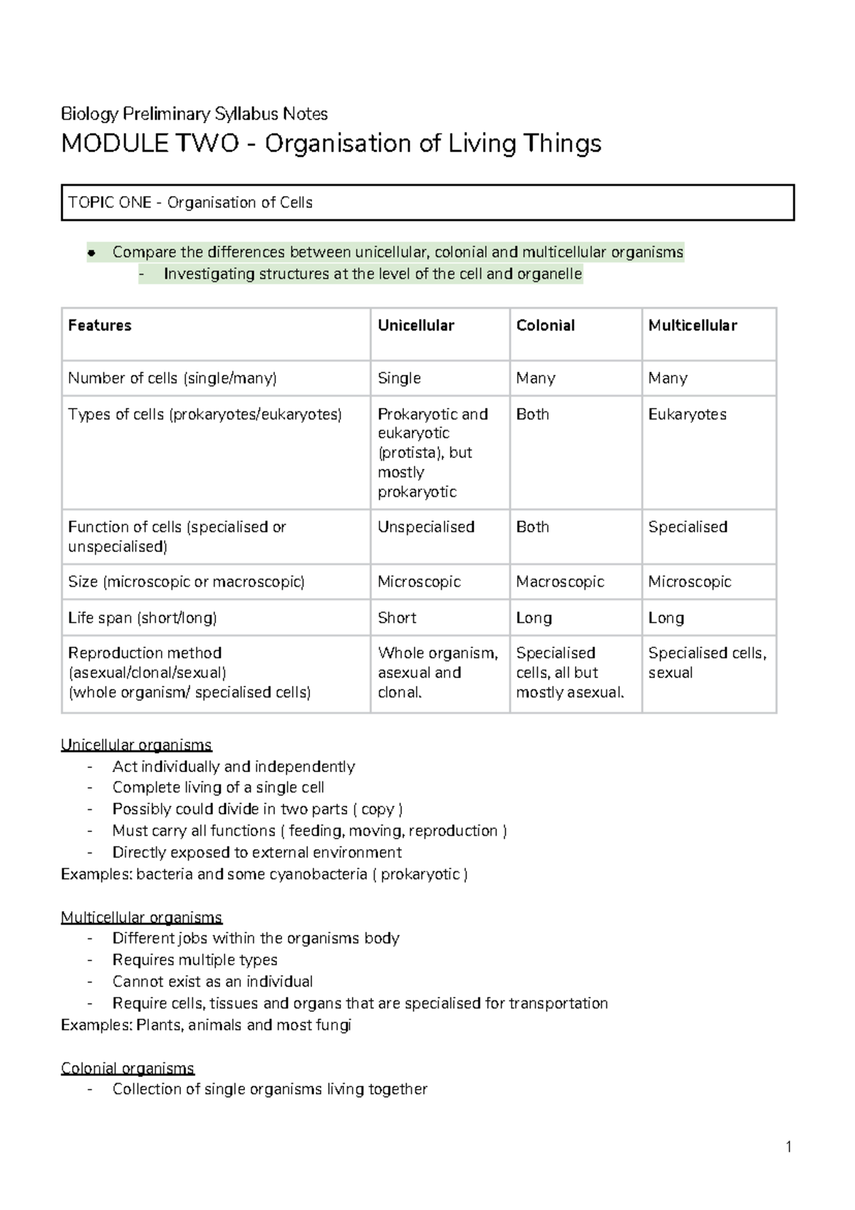 Module 2 - Bio Syllabus - Biology Preliminary Syllabus Notes MODULE TWO ...