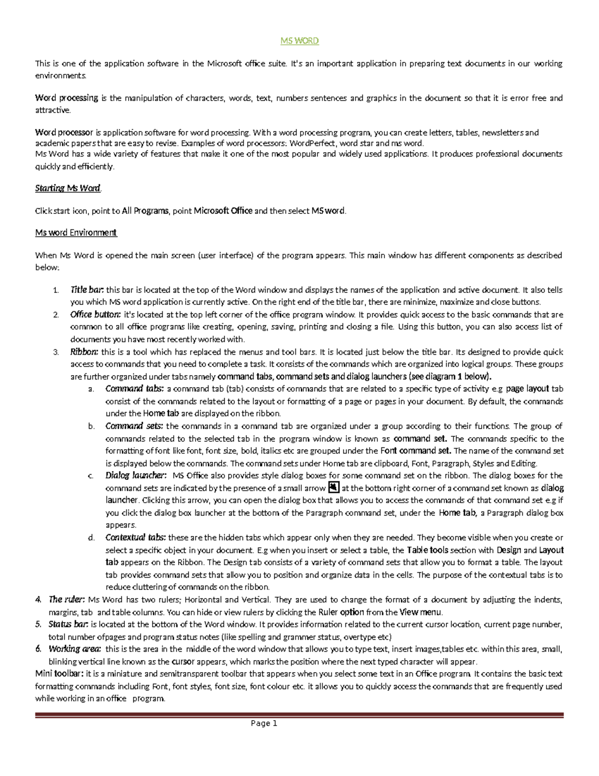 MS WORD lecturer notes - MS WORD This is one of the application ...