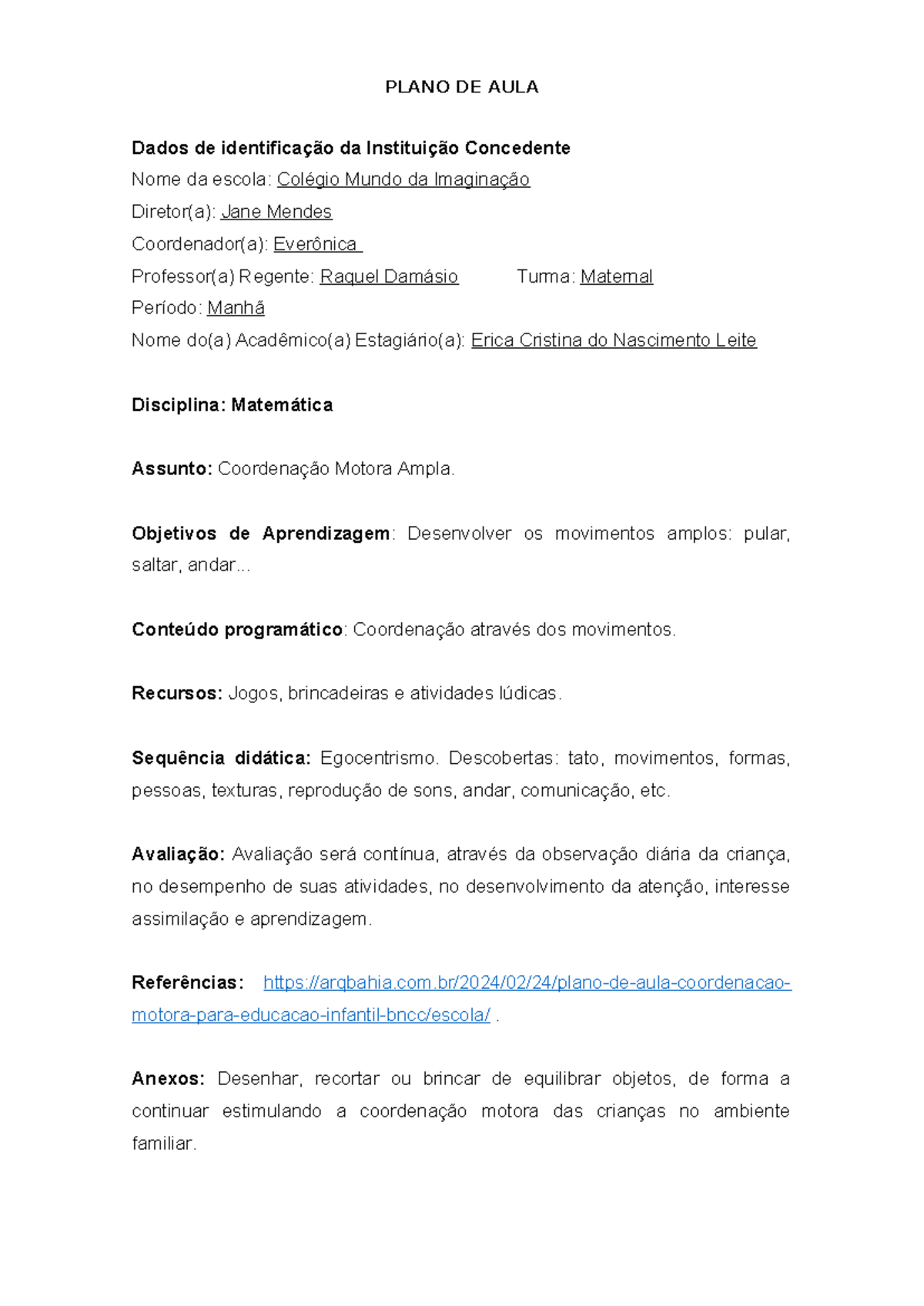 Plano de Aula - Uniasselvi - Dados de identificação da Instituição ...