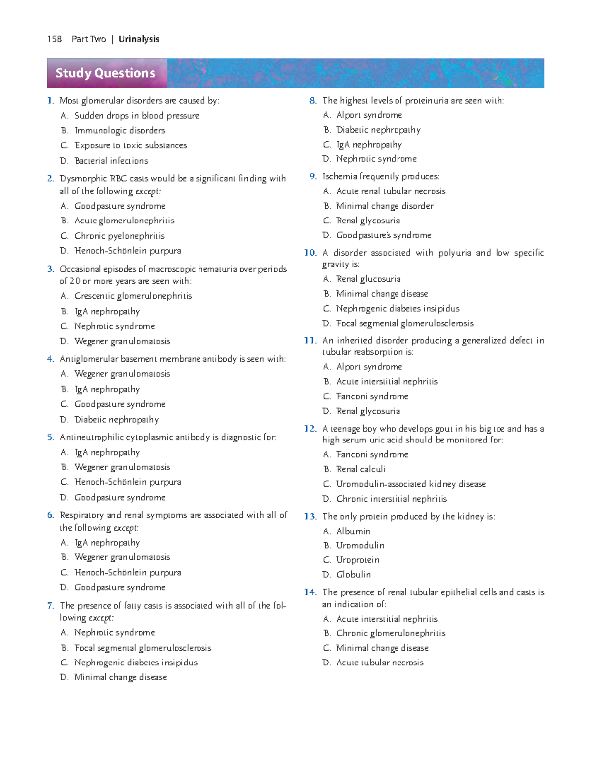 Renal 1 - Bbbx. Nfffv - 158 Part Two | Urinalysis 1. Most glomerular ...