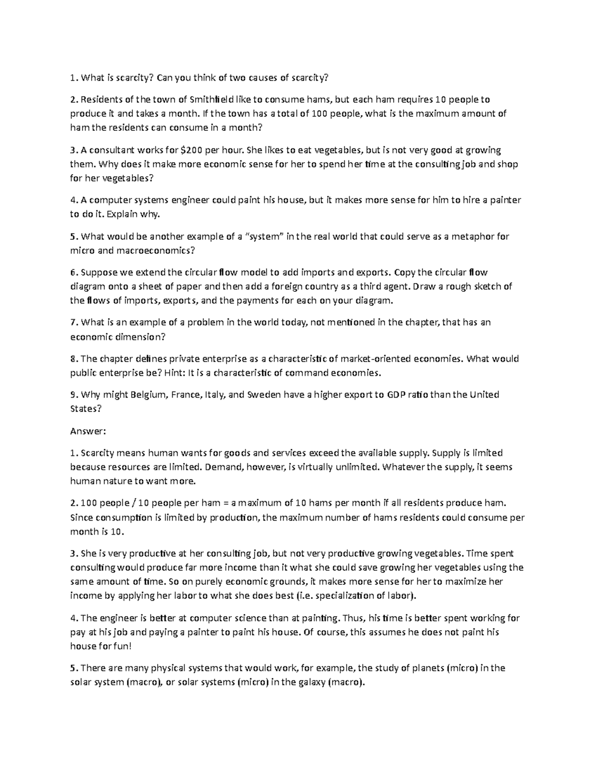 Self check question chap 1 + answer - What is scarcity? Can you think ...