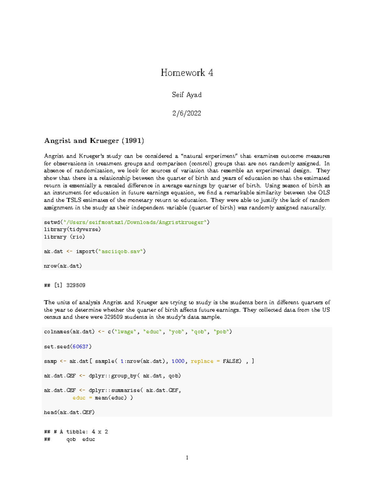 Homework-4 - R studio coding assignment - Homework 4 Seif Ayad 2/6 ...