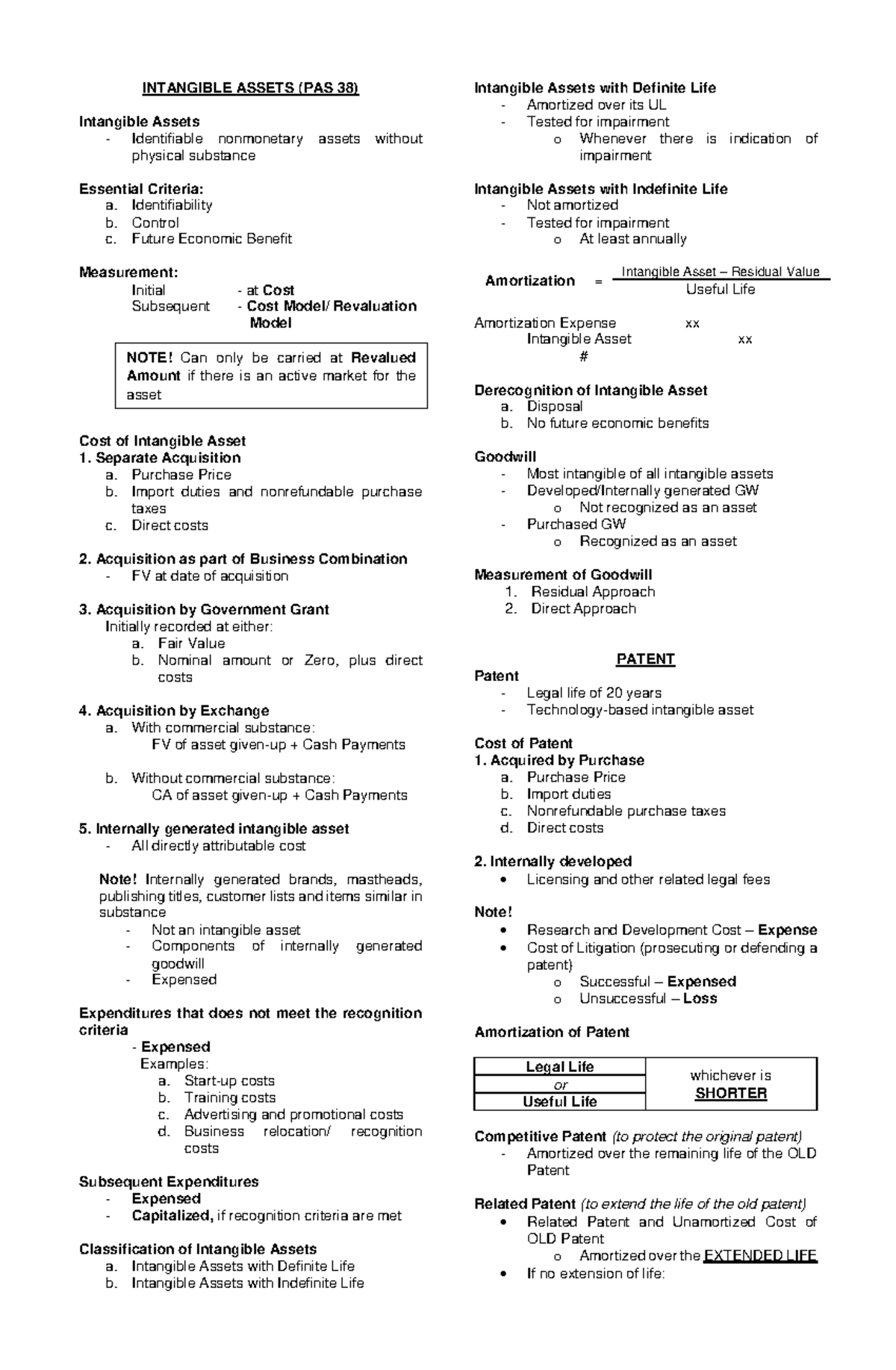 Notes on Intangible Asets pdf - INTANGIBLE ASSETS (PAS 38) Intangible ...