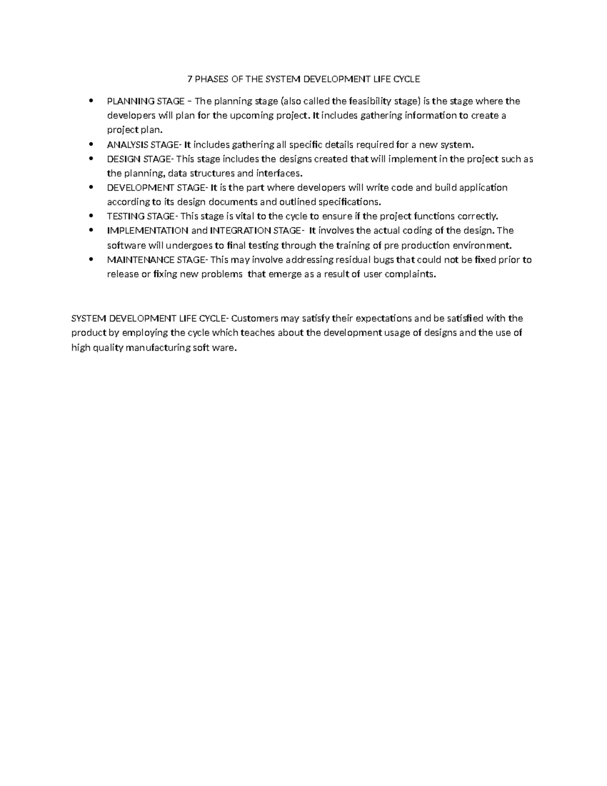 7 Phases OF THE System Development LIFE Cycle - 7 PHASES OF THE SYSTEM ...