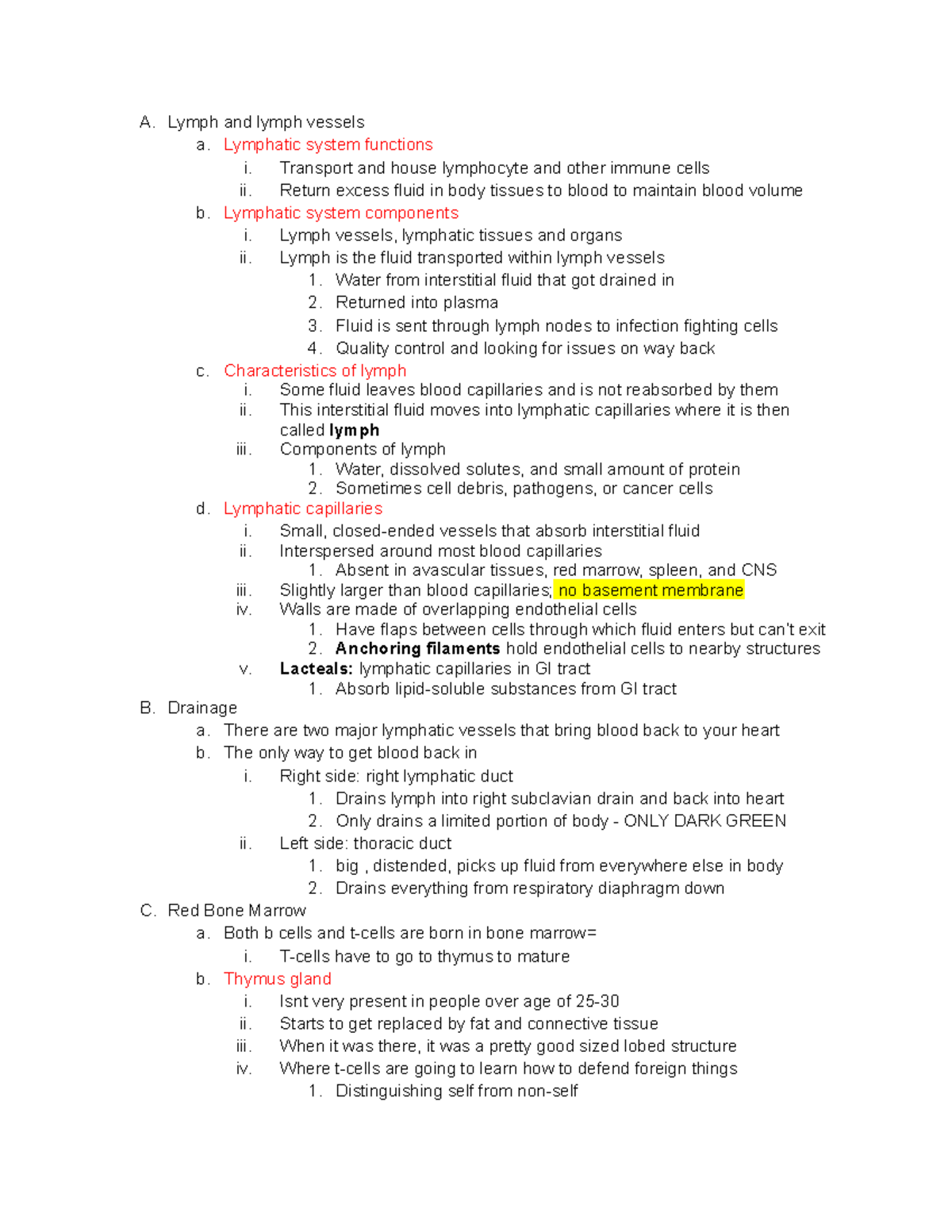 Chapter 21 Lecture Notes - A. Lymph and lymph vessels a. Lymphatic ...