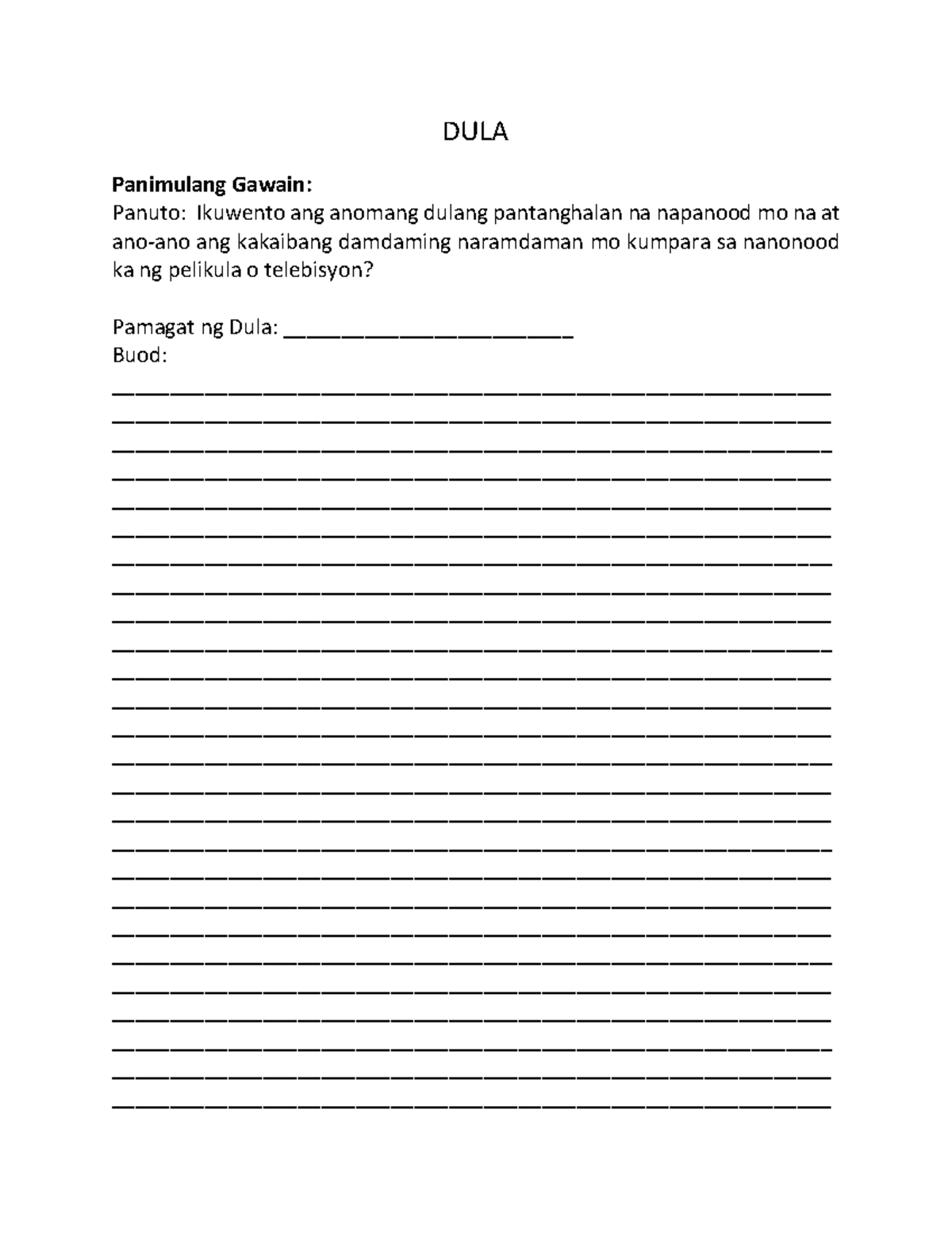 Dula - Filipinolohiya Assignments and Activities - DULA Panimulang ...