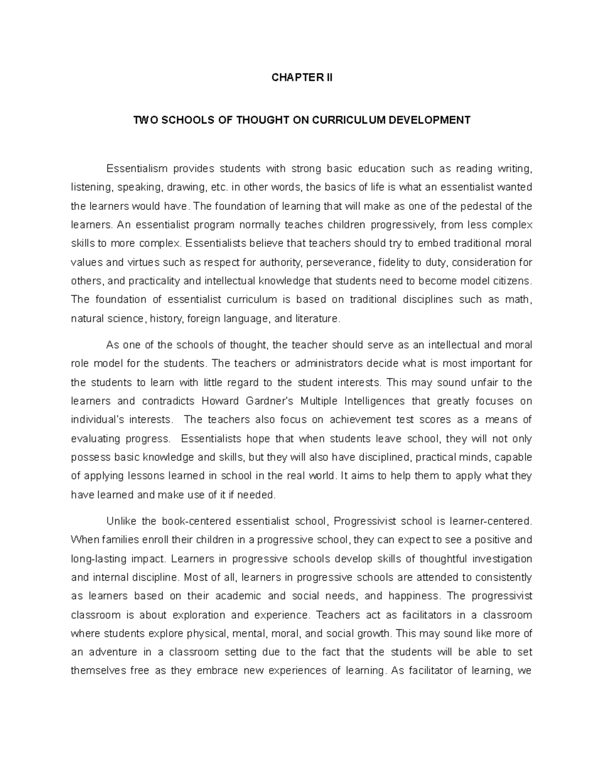 Chapter II Insights - curriculum dev't - CHAPTER II TWO SCHOOLS OF ...