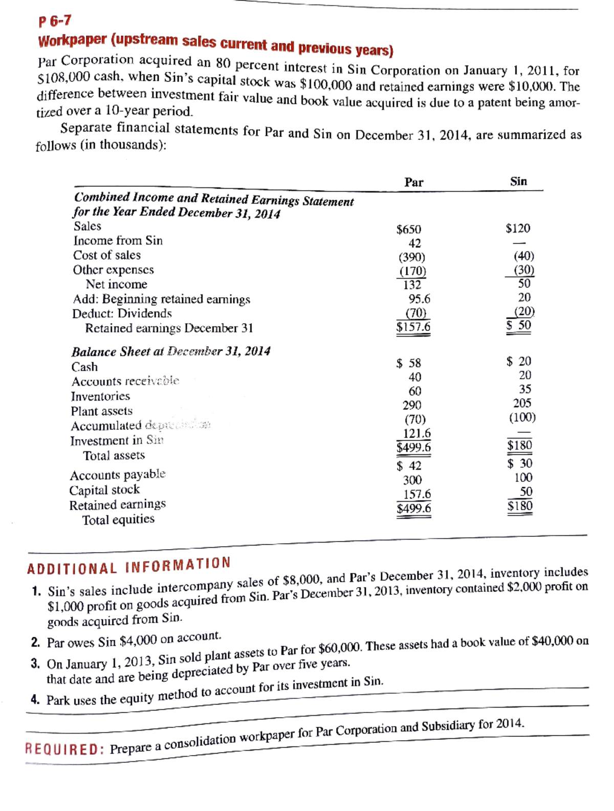 P 6-7 - Examples 5 - P6- Workpaper (upstream sales current and previous ...