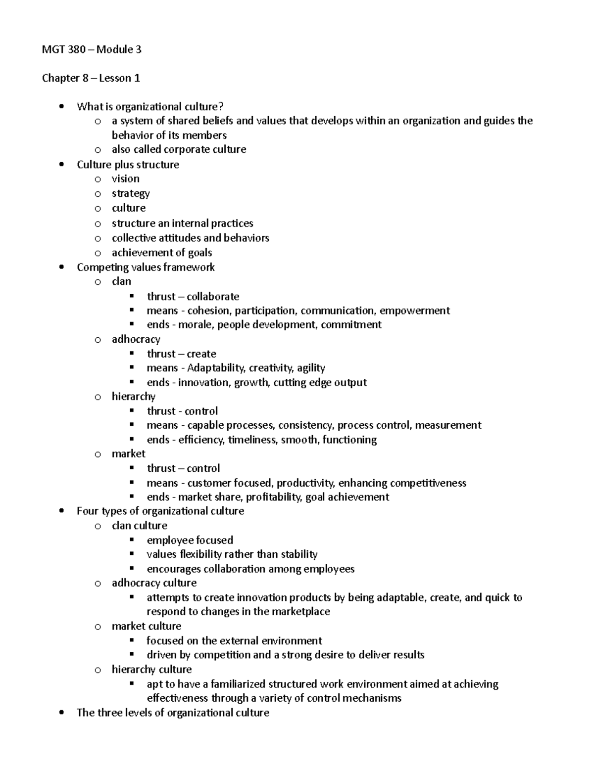 MGT 380 - Module 3 - Lecture notes 8-10 - MGT 380 – Module 3 Chapter 8 ...