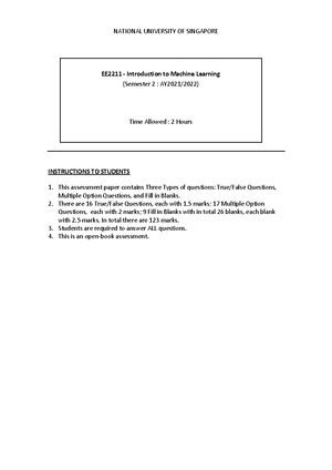 Final cheatsheet - Summary Introduction to Machine Learning - EE2211 2023 Midterms Cheatsheet ...