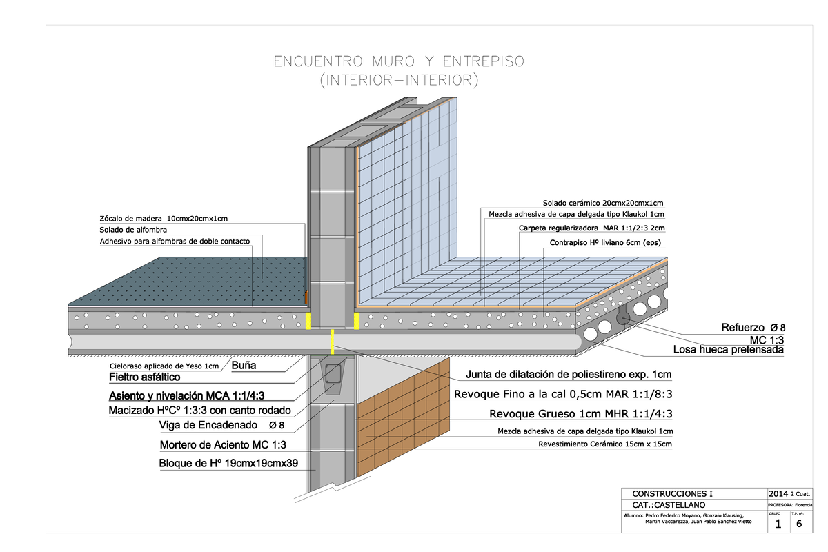 Detalle 4 interiores - Corte construcciones i - ENCUENTRO MURO Y ENTREPISO (INTERIOR INTERIOR ...