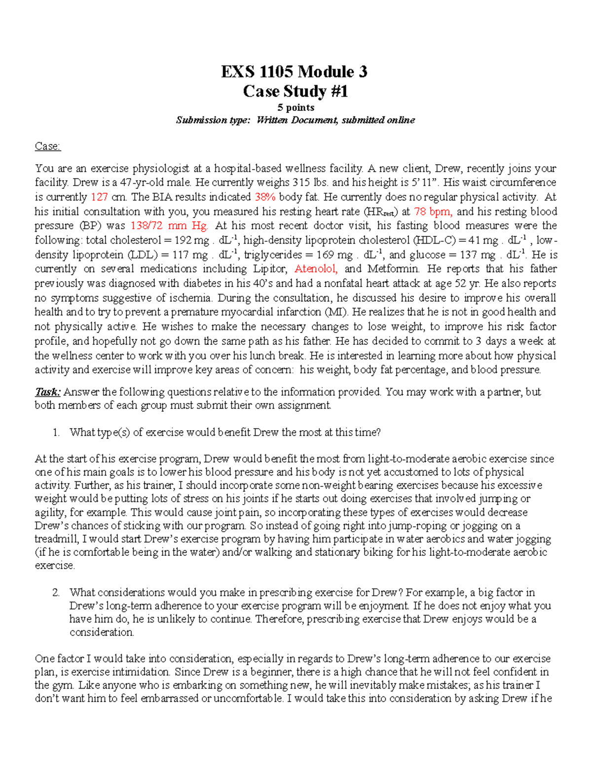 Module 3 Case Study 1 - EXS 1105 Module 3 Case Study 5 points ...