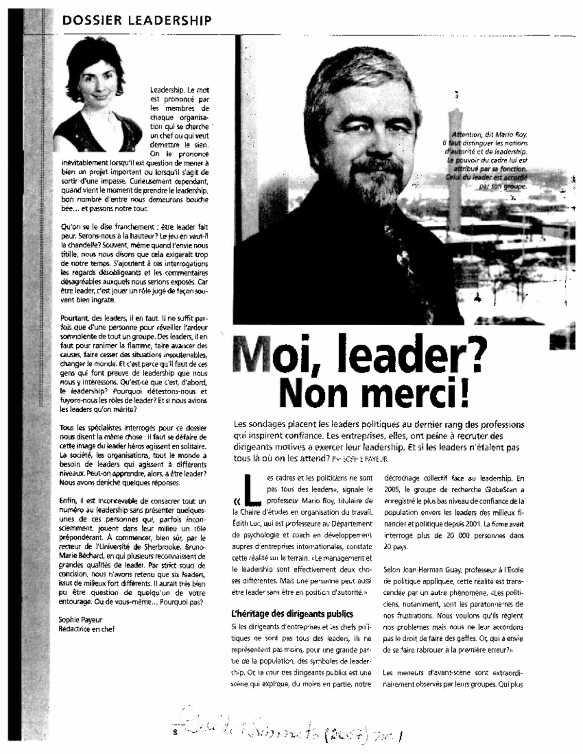 Payeur, 2007 .Moi leader non merci - SOI2803 - Studocu