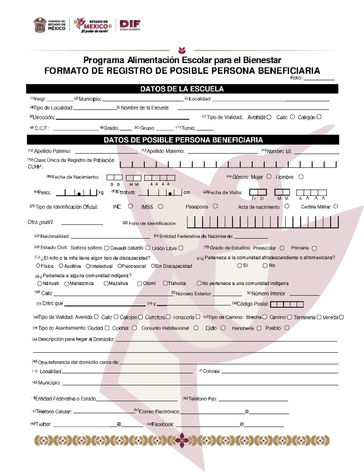 Formato DE Registro DE Posible PER. Benef VF24 - español - Programa Alimentación Escolar para el ...