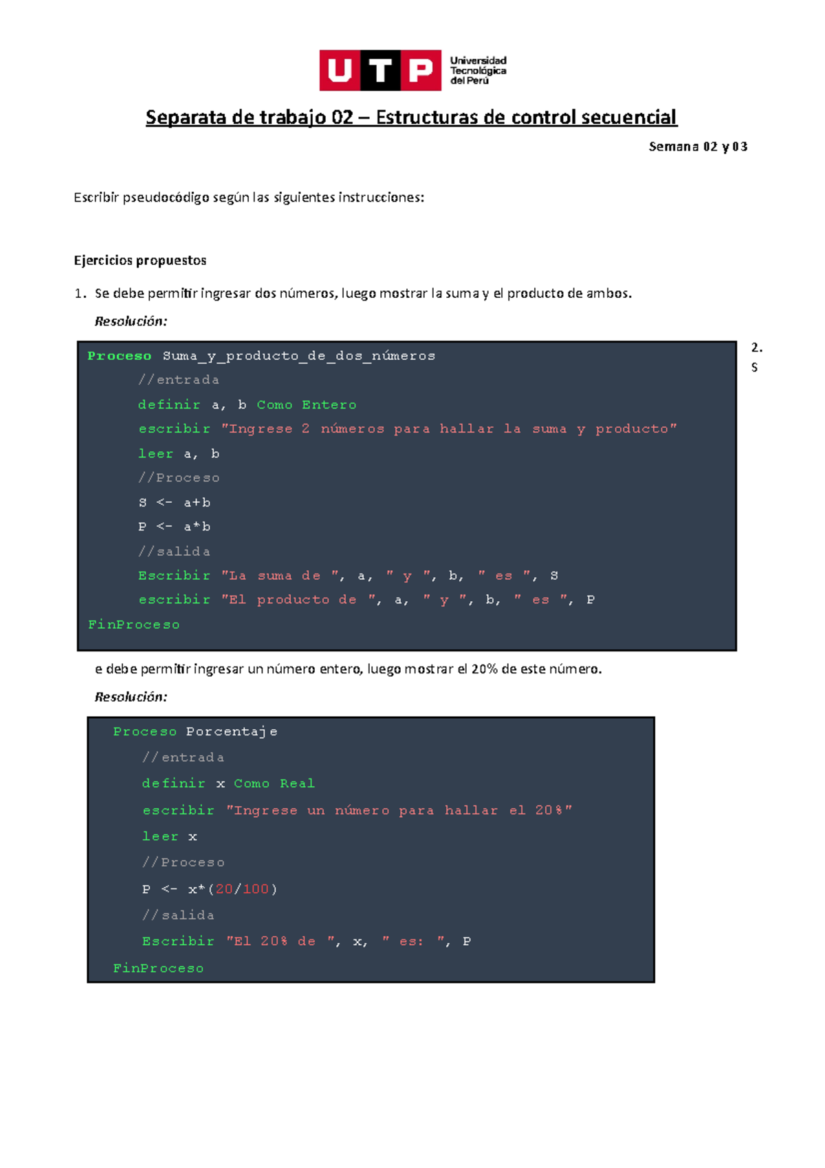 Separata 02 Unidad 01resuelto - Separata de trabajo 02 – Estructuras de ...
