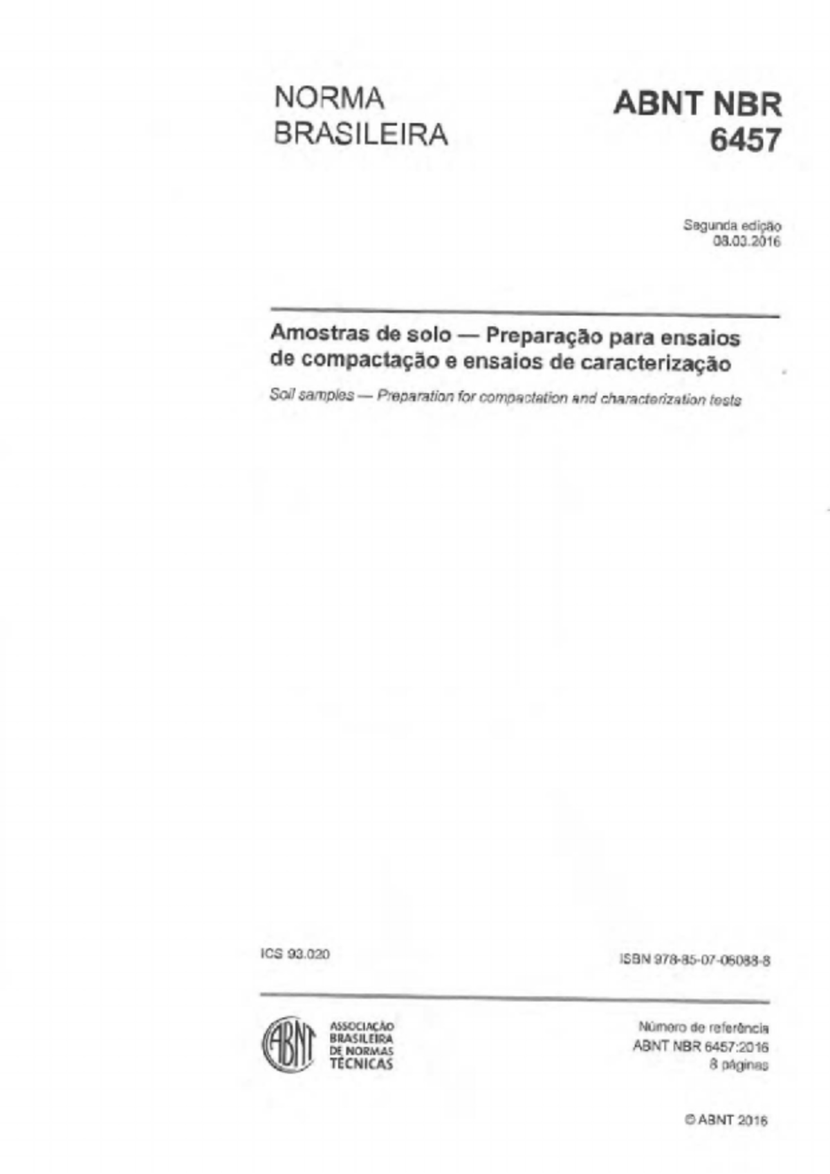 ABNT NBR 6457-2016 solo brita - Engenharia Mecatrônica - Studocu